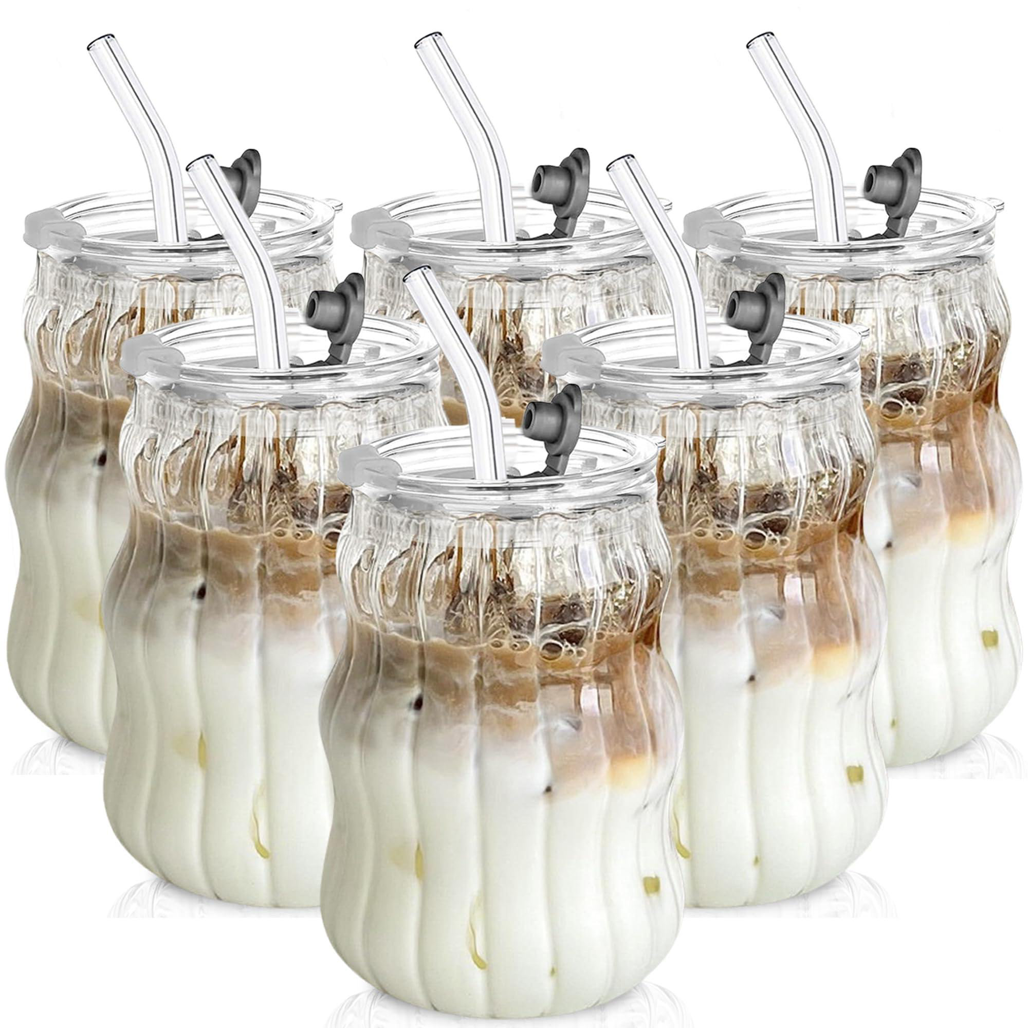Corrigan Studio Vintage Ribbed Glass Cups,Wavy Design With Lids ...