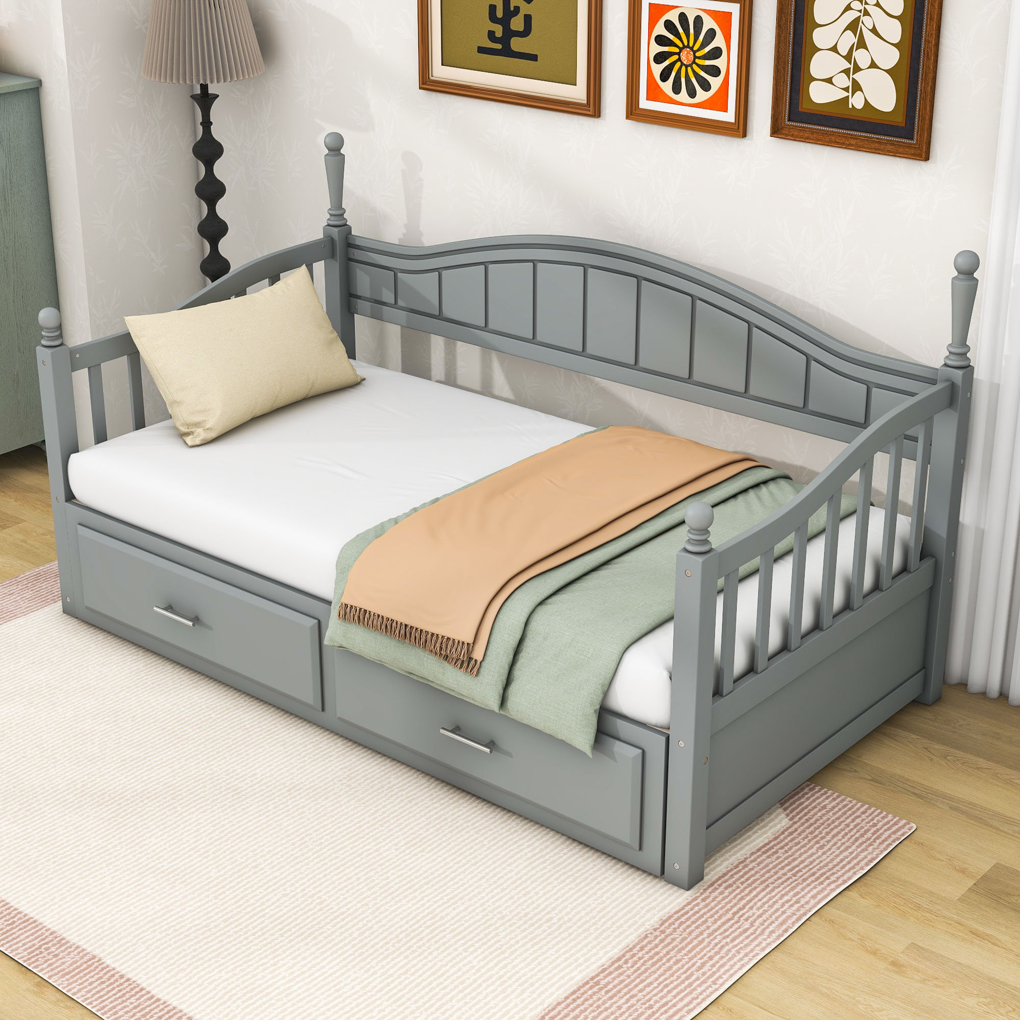 Darby Home Co Alleson Wooden Twin Size Daybed with Trundle and 2 ...