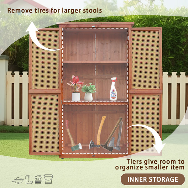 Beneouya 60-Inch Outdoor Wood Storage Shed With Rattan Doors ...