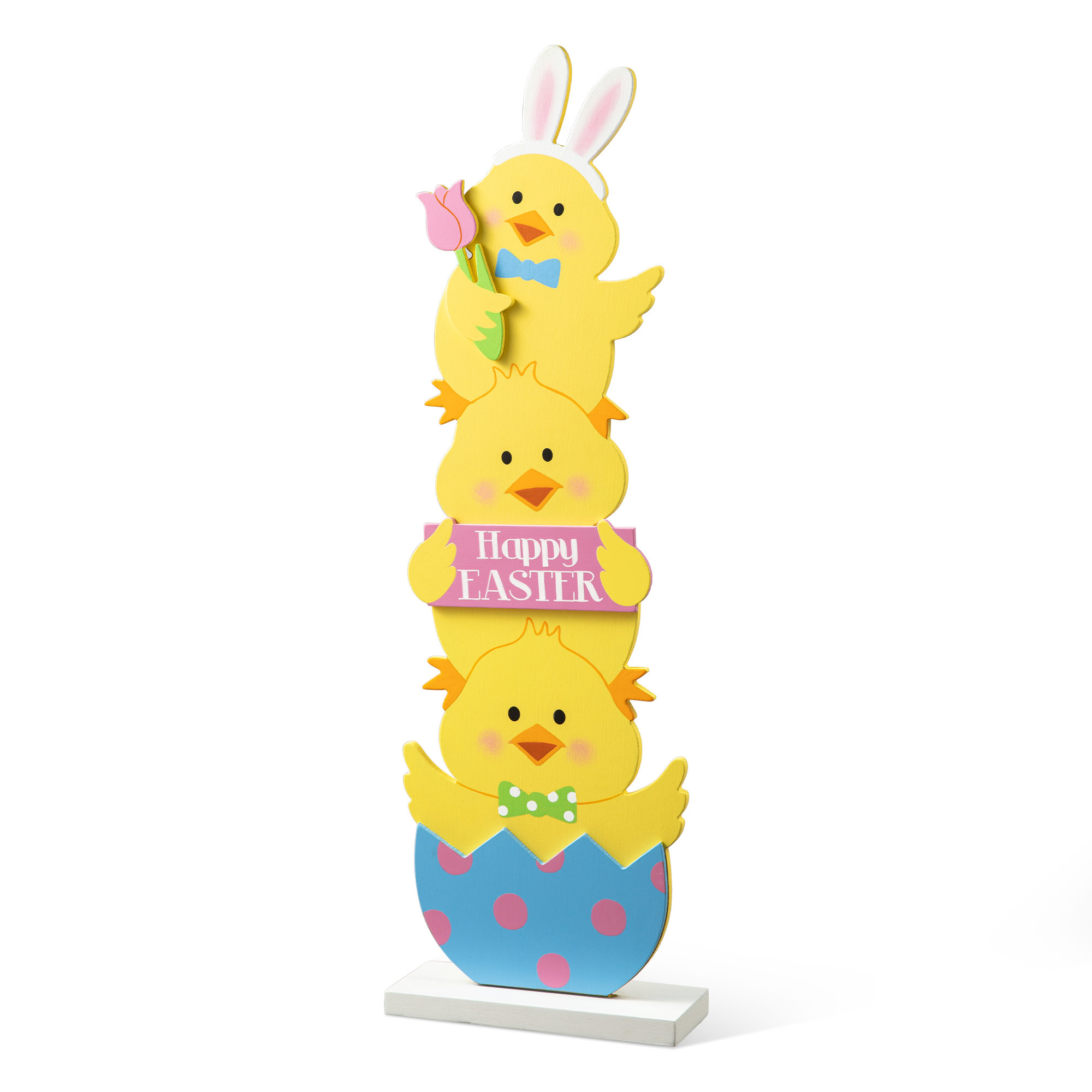 The Holiday Aisle® 30"H Easter Wooden Stacked Chicks Porch Decor ...