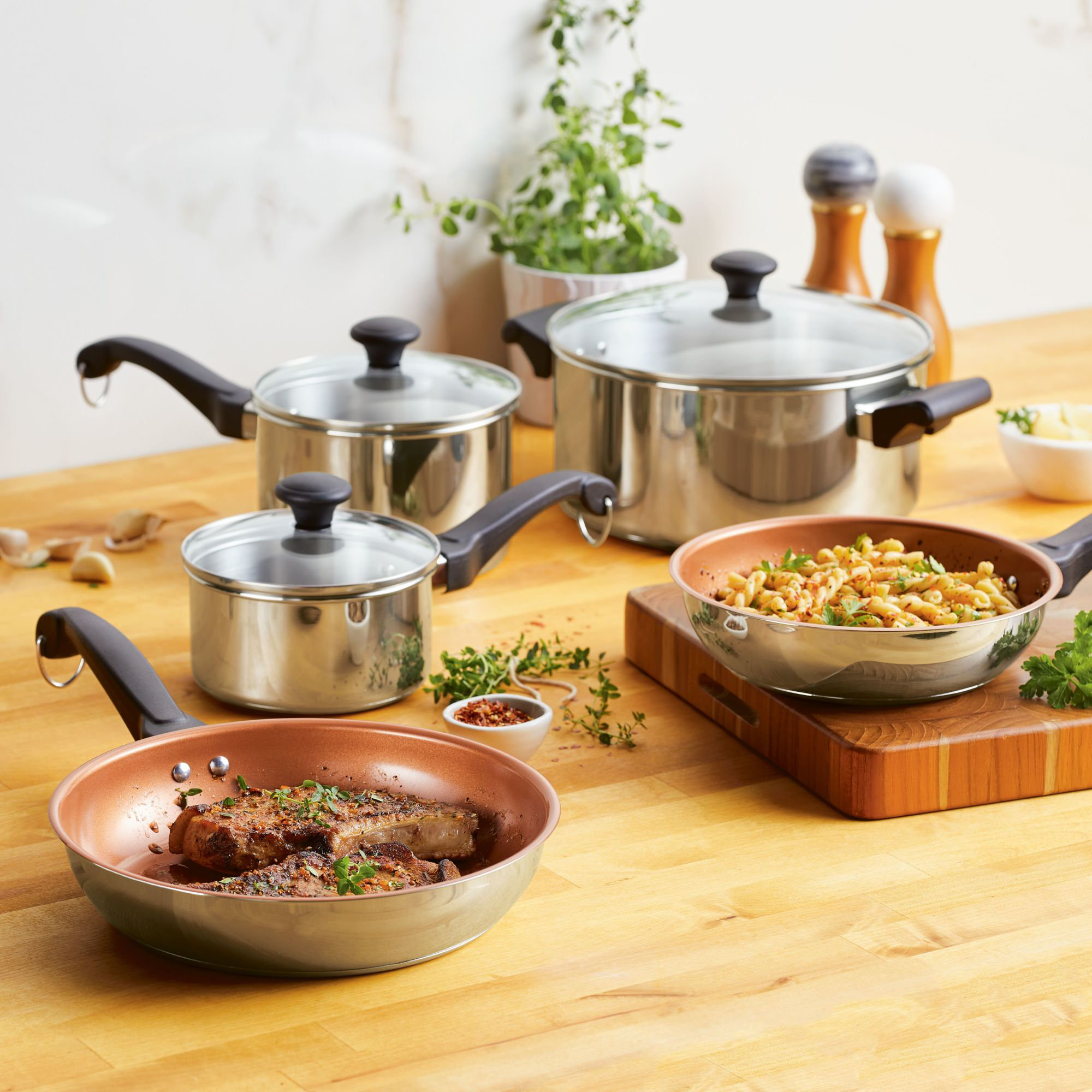 Farberware Classic Traditions Stainless Steel Pots And Ceramic Nonstick ...