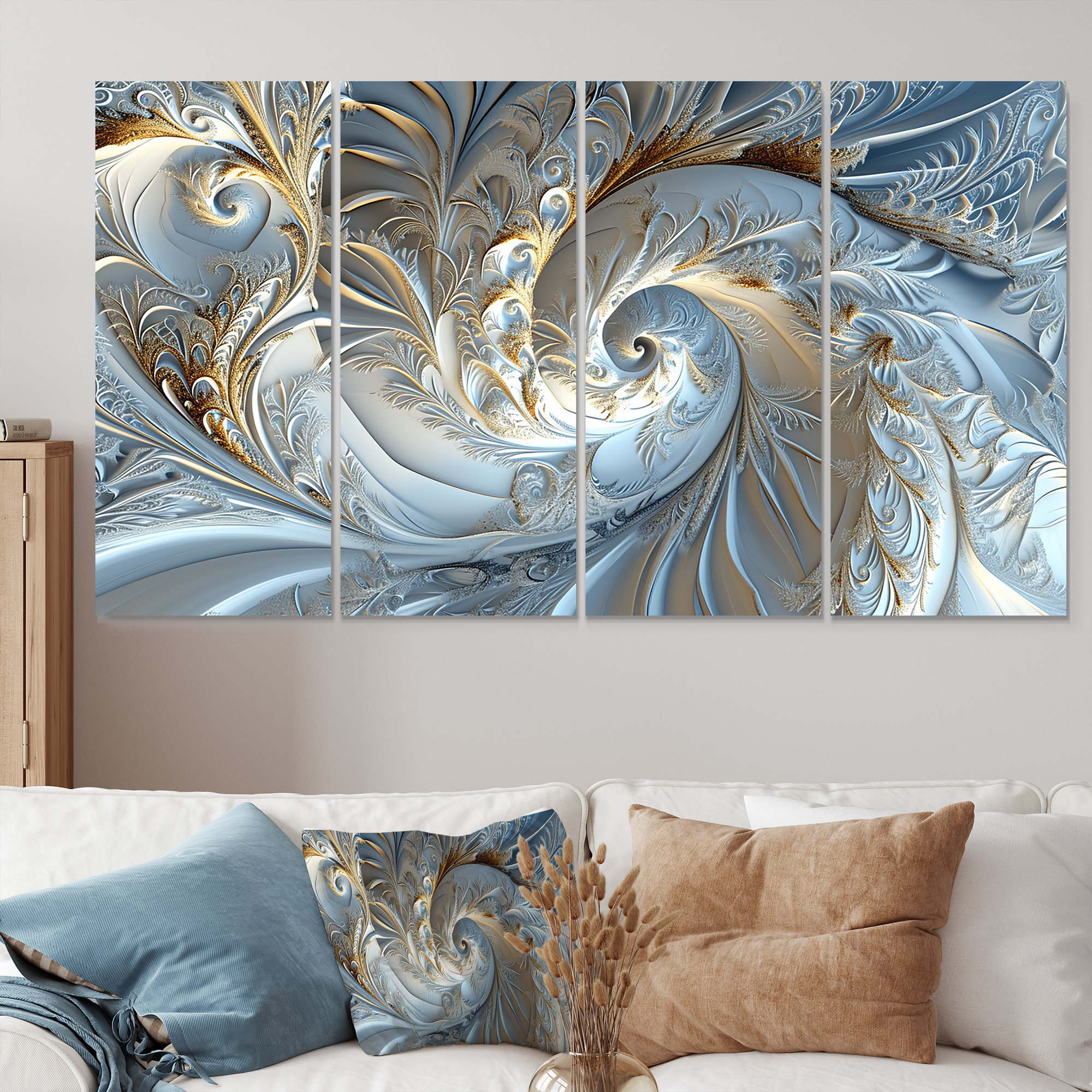 Ivy Bronx Light Blue Fractal River - Abstract Spirals Wall Art 4 Piece ...