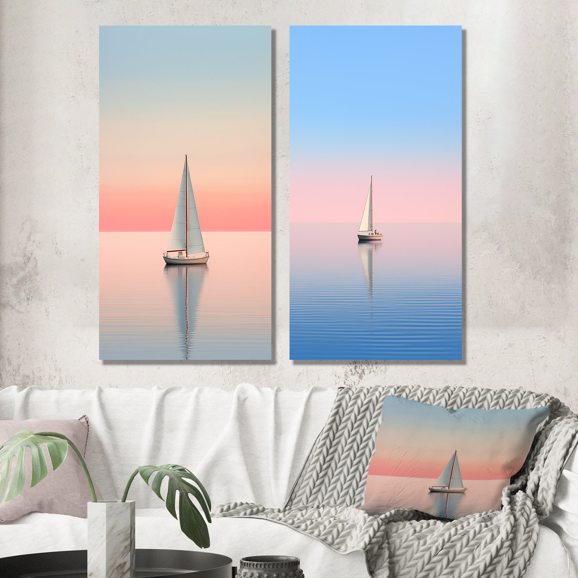 Breakwater Bay Blue And Pink Sailling Boat Calm Horizon - Boat Sailing ...