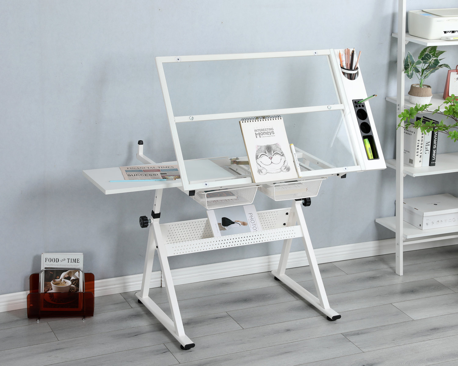 Inbox Zero adjustable drafting printing table with chair Anti-slip ...