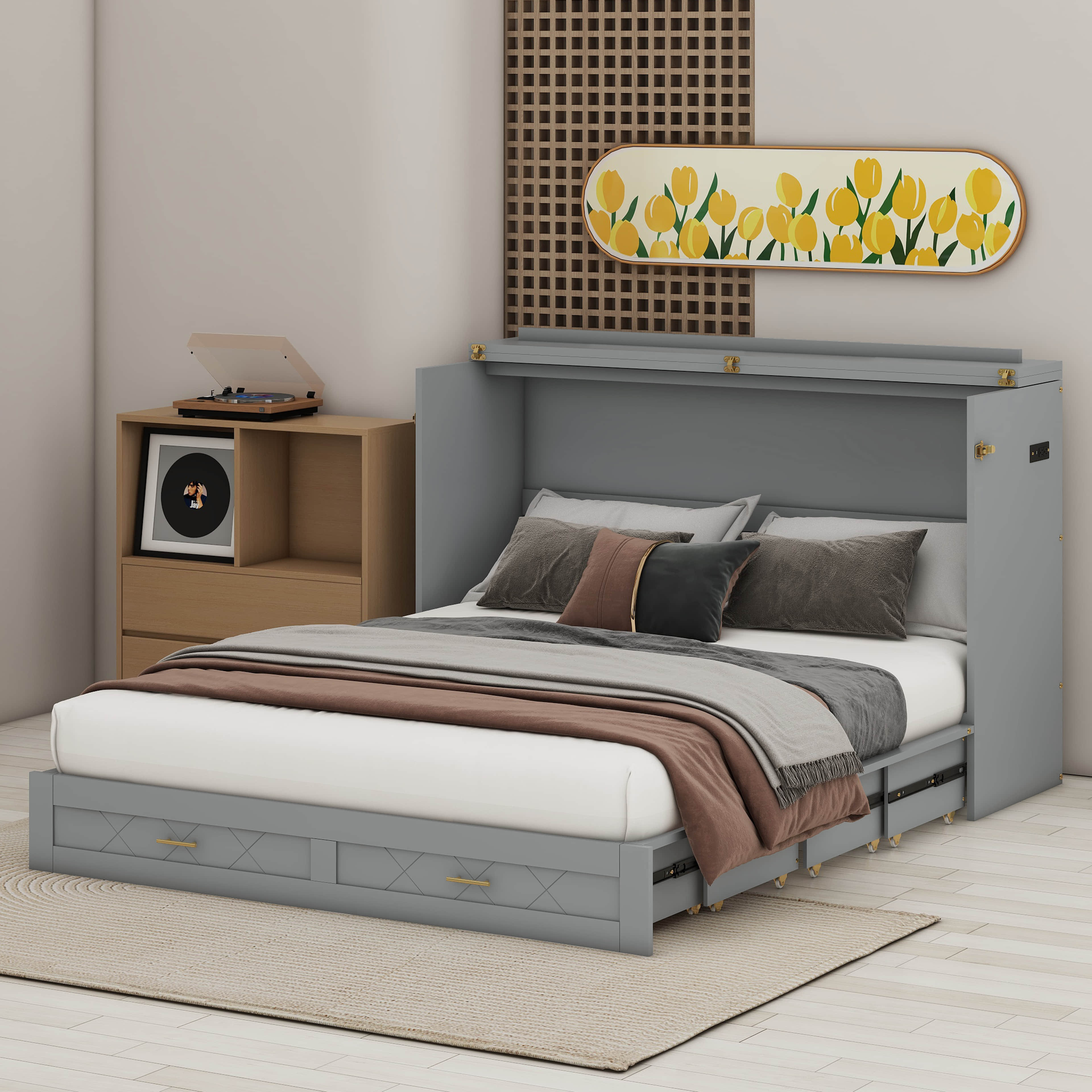 Cosmic Murphy Bed Wall Bed With Drawer And Sockets & USB Ports, Pulley ...