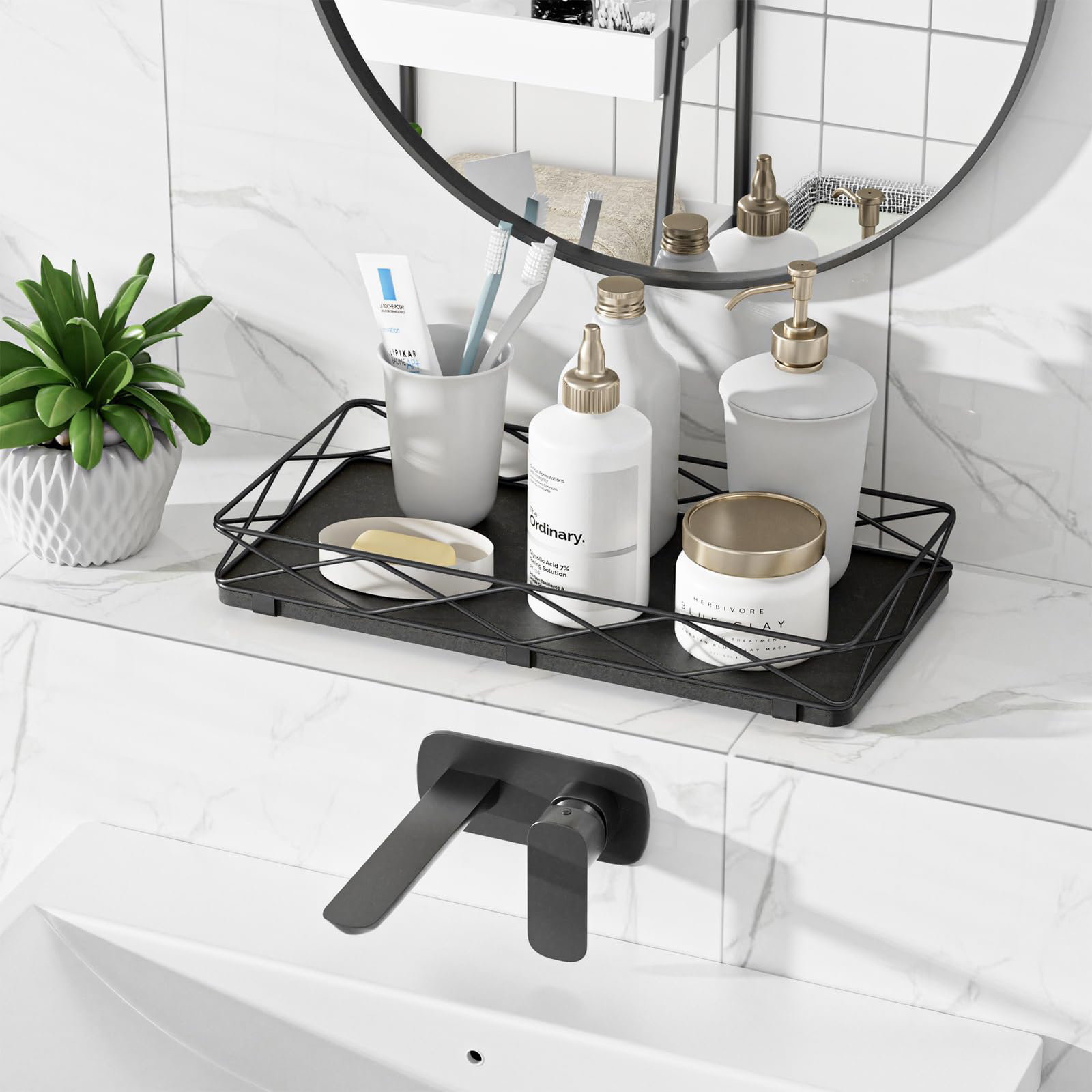 Latitude Run® 13 Inch Bathroom Tray Countertop, Wood And Metal Toilet ...