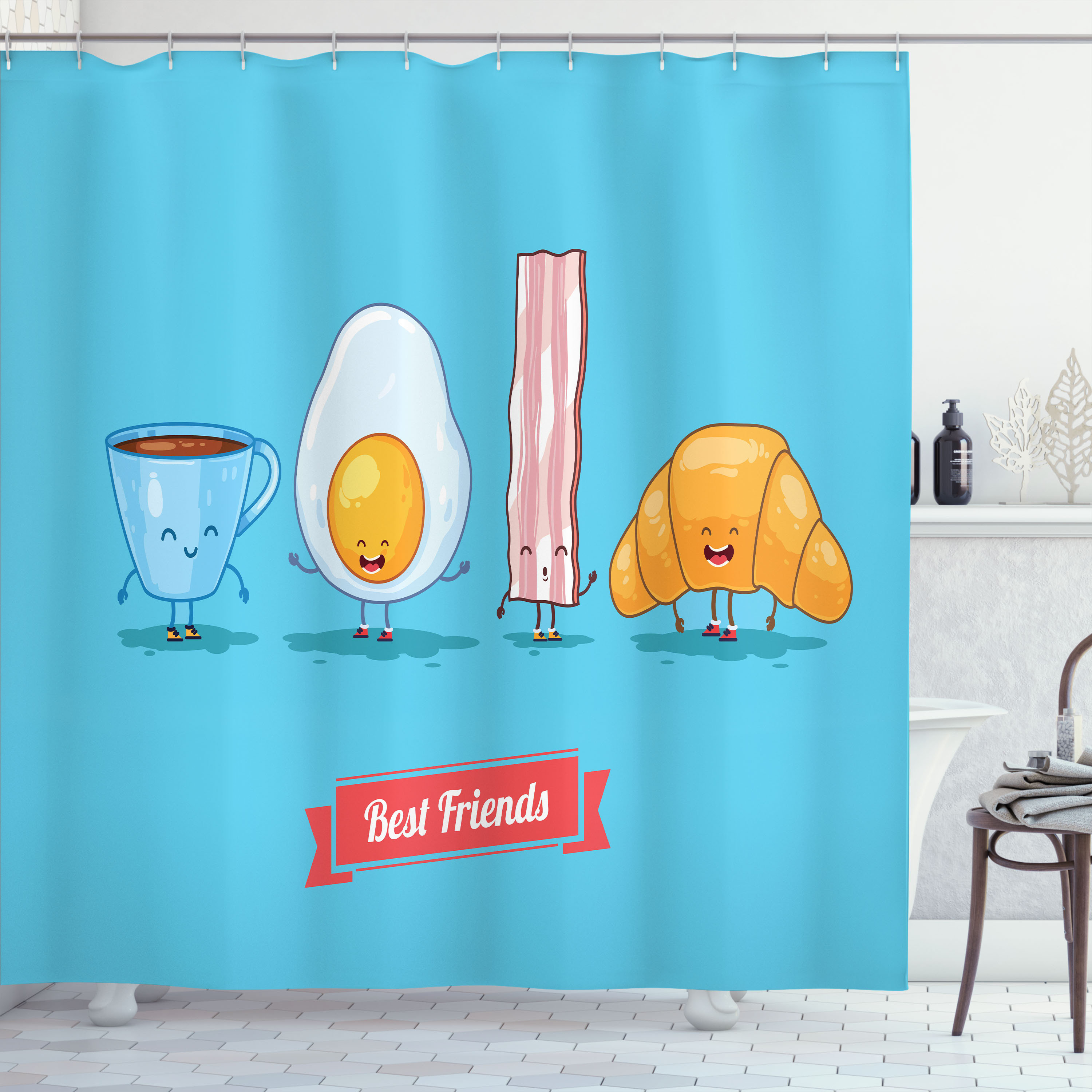 Ambesonne Bacon Shower Curtain Comic Breakfast Friends Multicolor | Wayfair