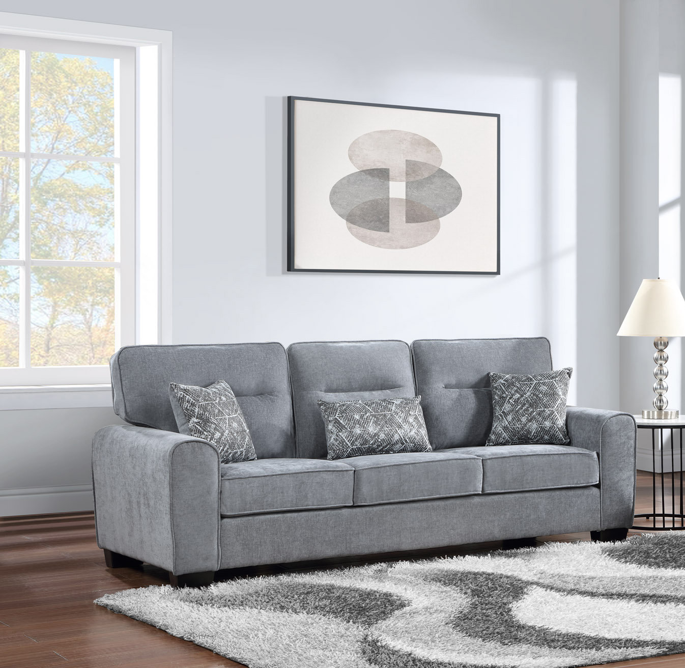 Ebern Designs Fabric Cushion Arm Sofa & 3 Throw Pillows - Wayfair Canada