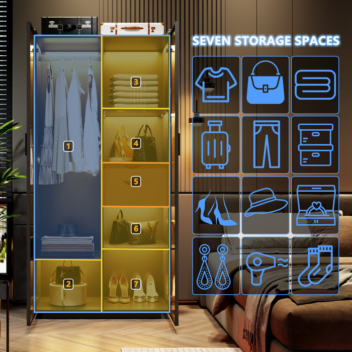 Latitude Run® 2-Door Wardrobe Armoire with LED Lights & Reviews | Wayfair