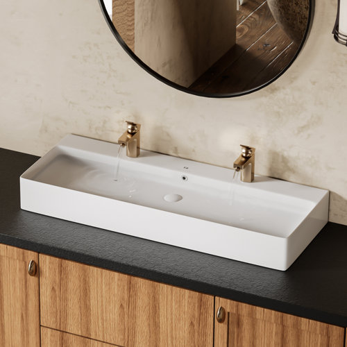 Los Flexi 43" x 16" Extra Large Trough Sink, Dual Faucet Holes, Wall ...