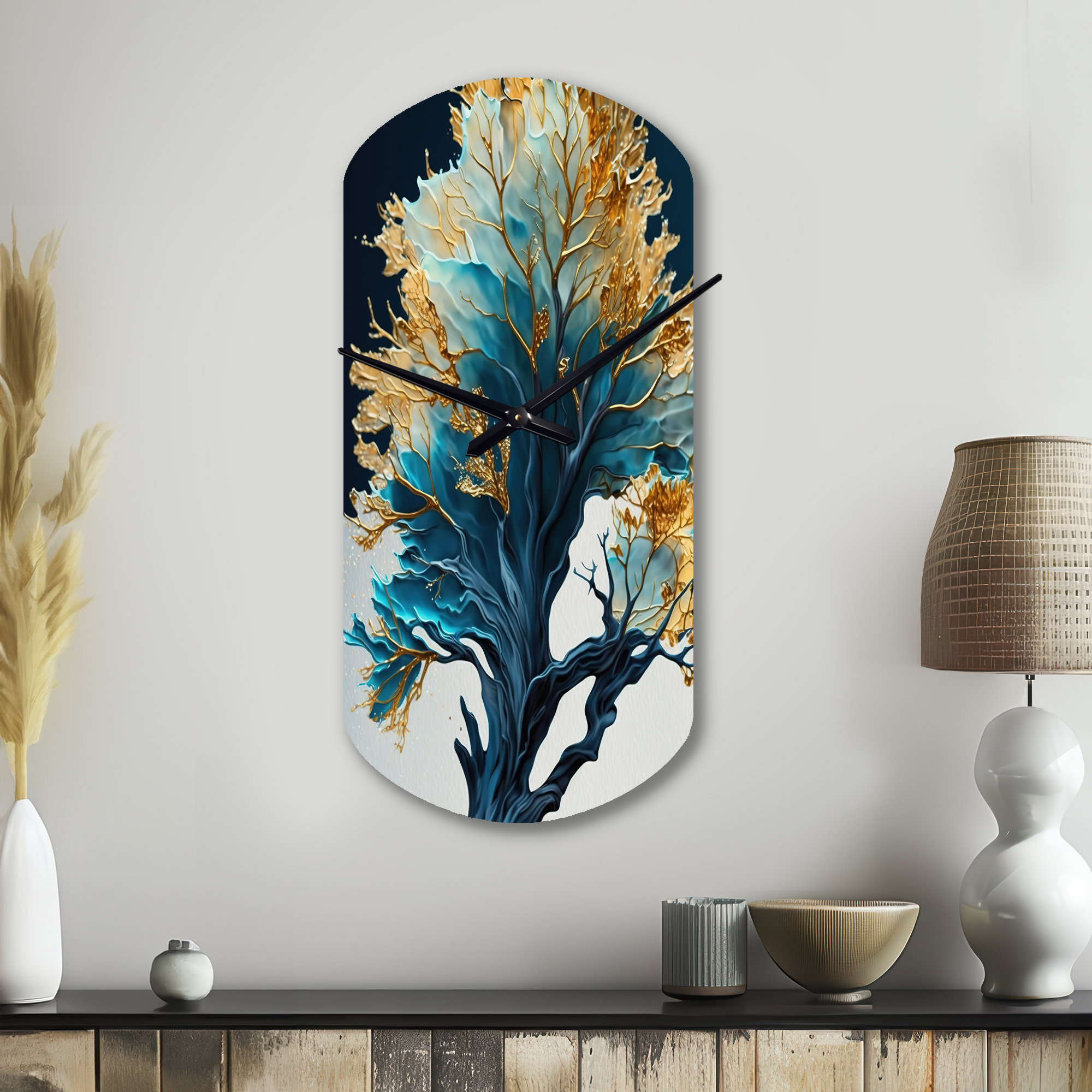 East Urban Home Abstract Blue And Gold Leaves IV - Leaves Cylinder ...