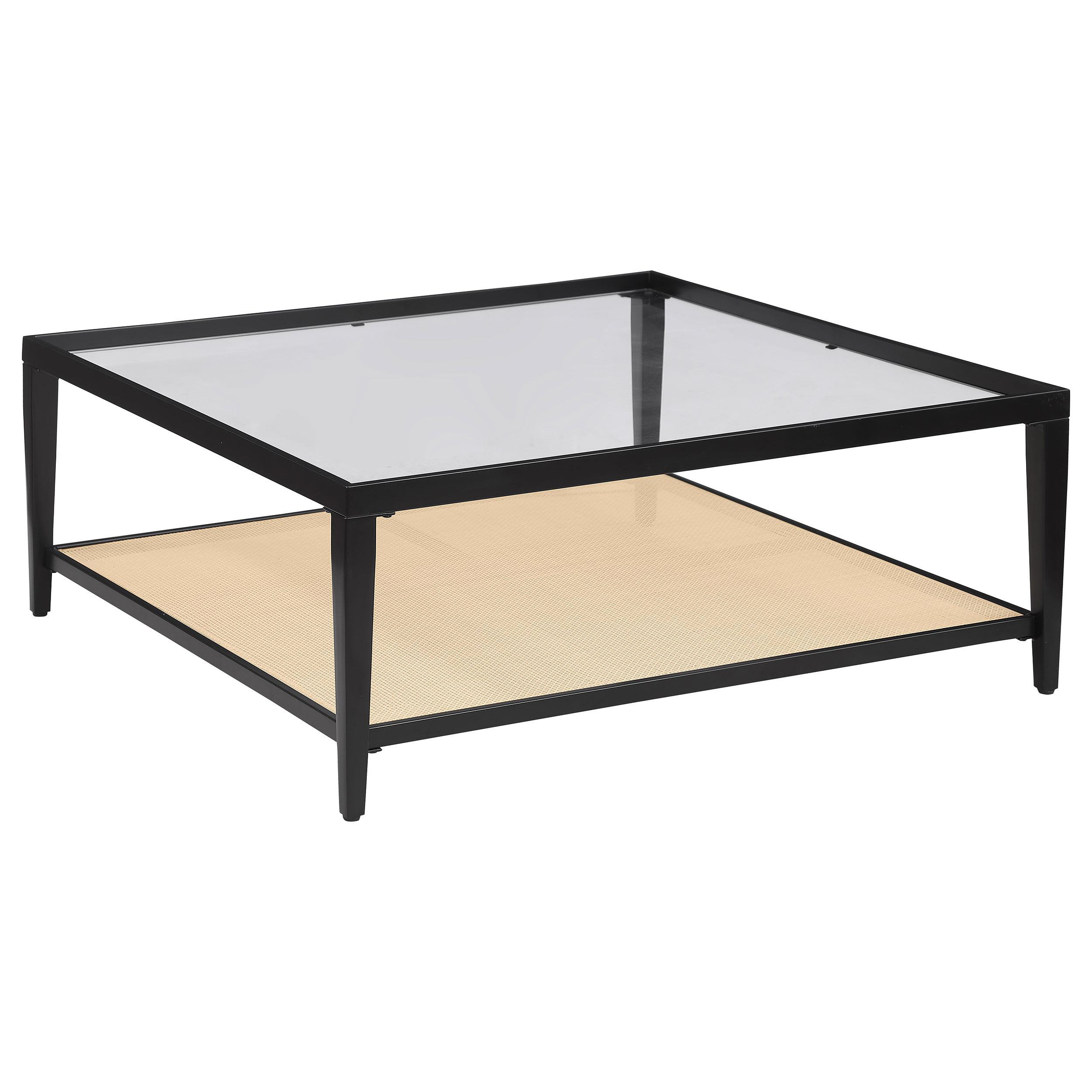 Bay Isle Home™ Bergess Glass Top Metal With Cane Shelf Coffee Table ...