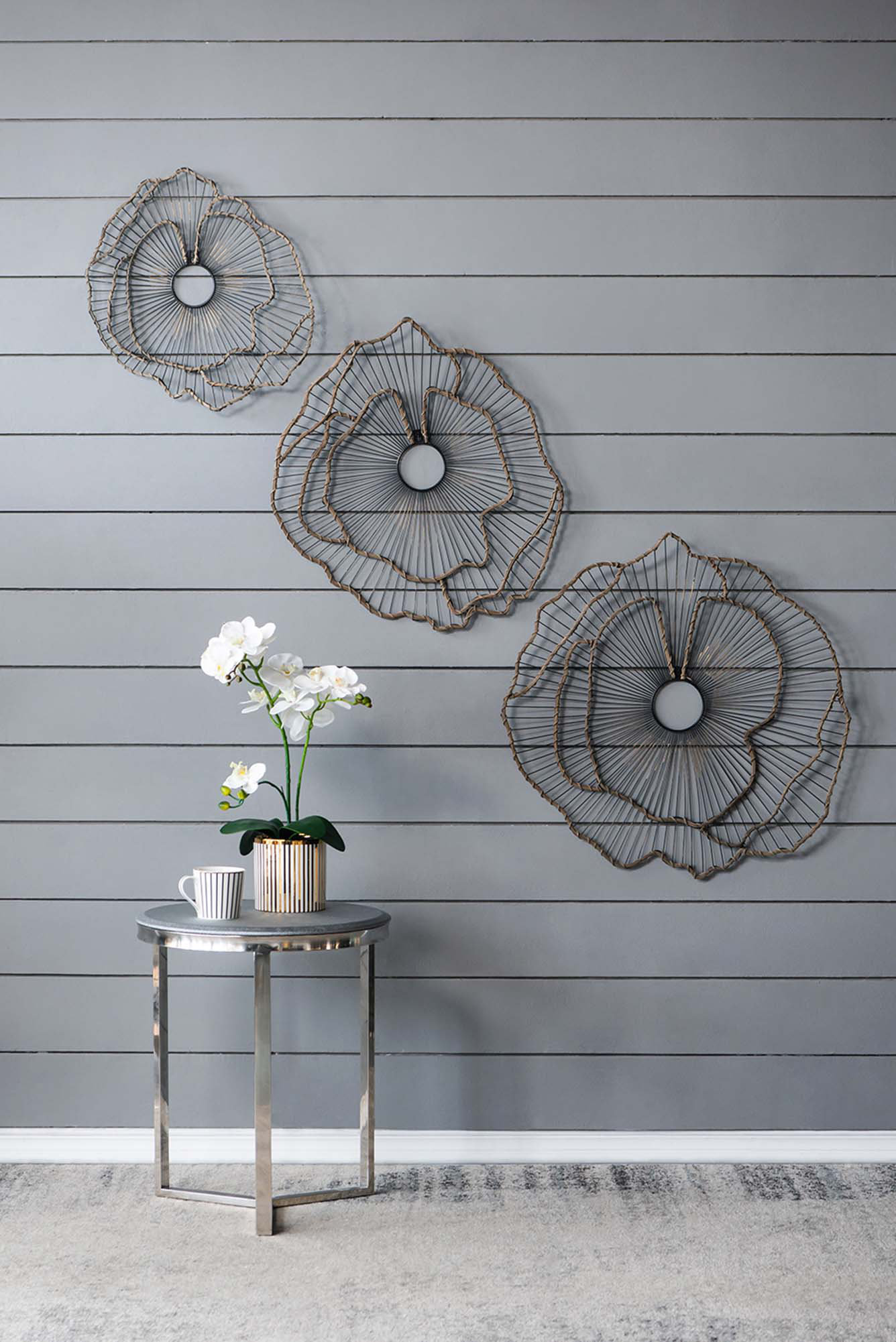 Red Barrel Studio® Set Of 3 Metal Flowers Wall Decor, Transitional Wall ...