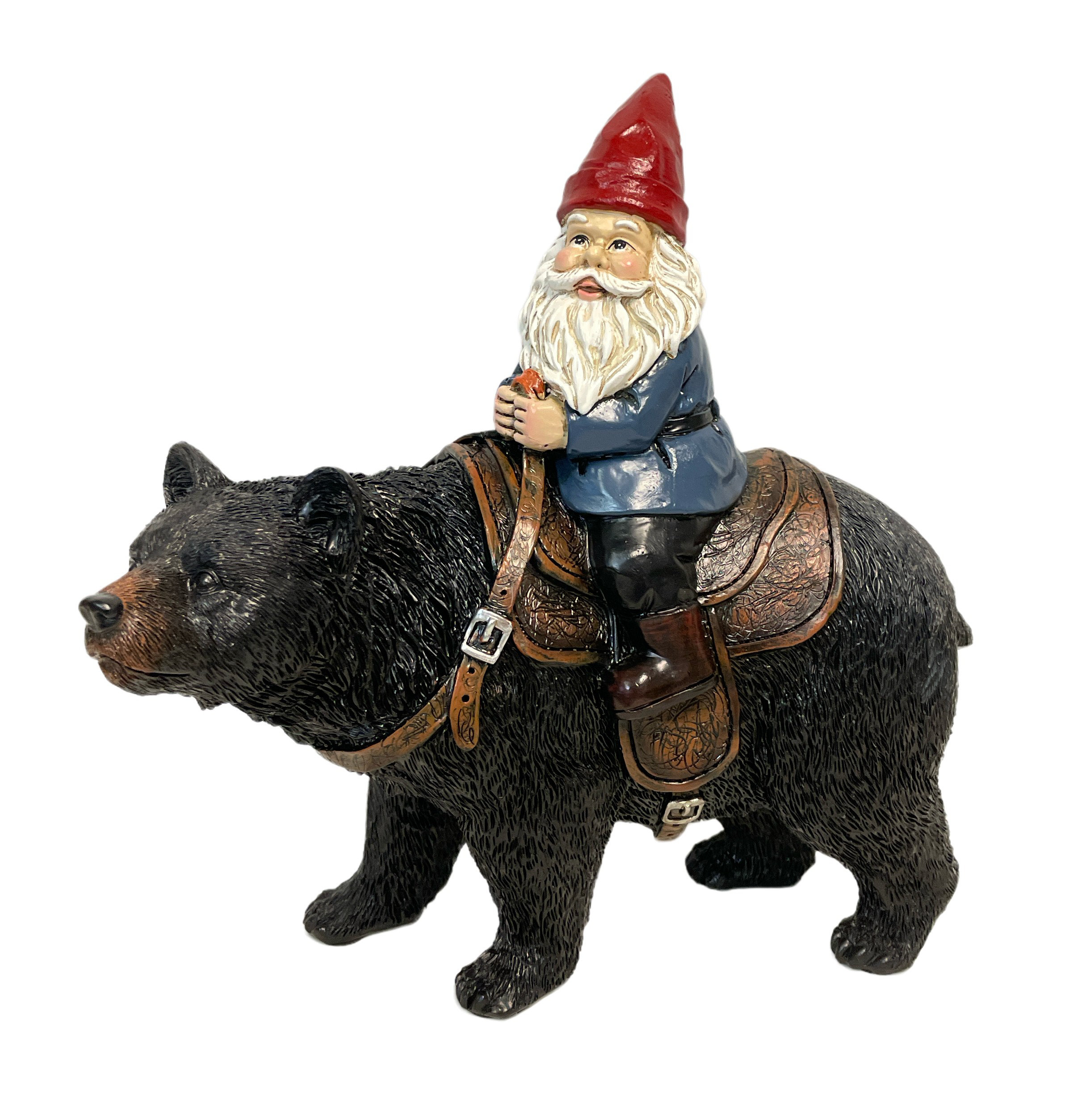 Trinx Polyresin Gnome Riding Black Bear Rustic Animal Woodland Statue ...