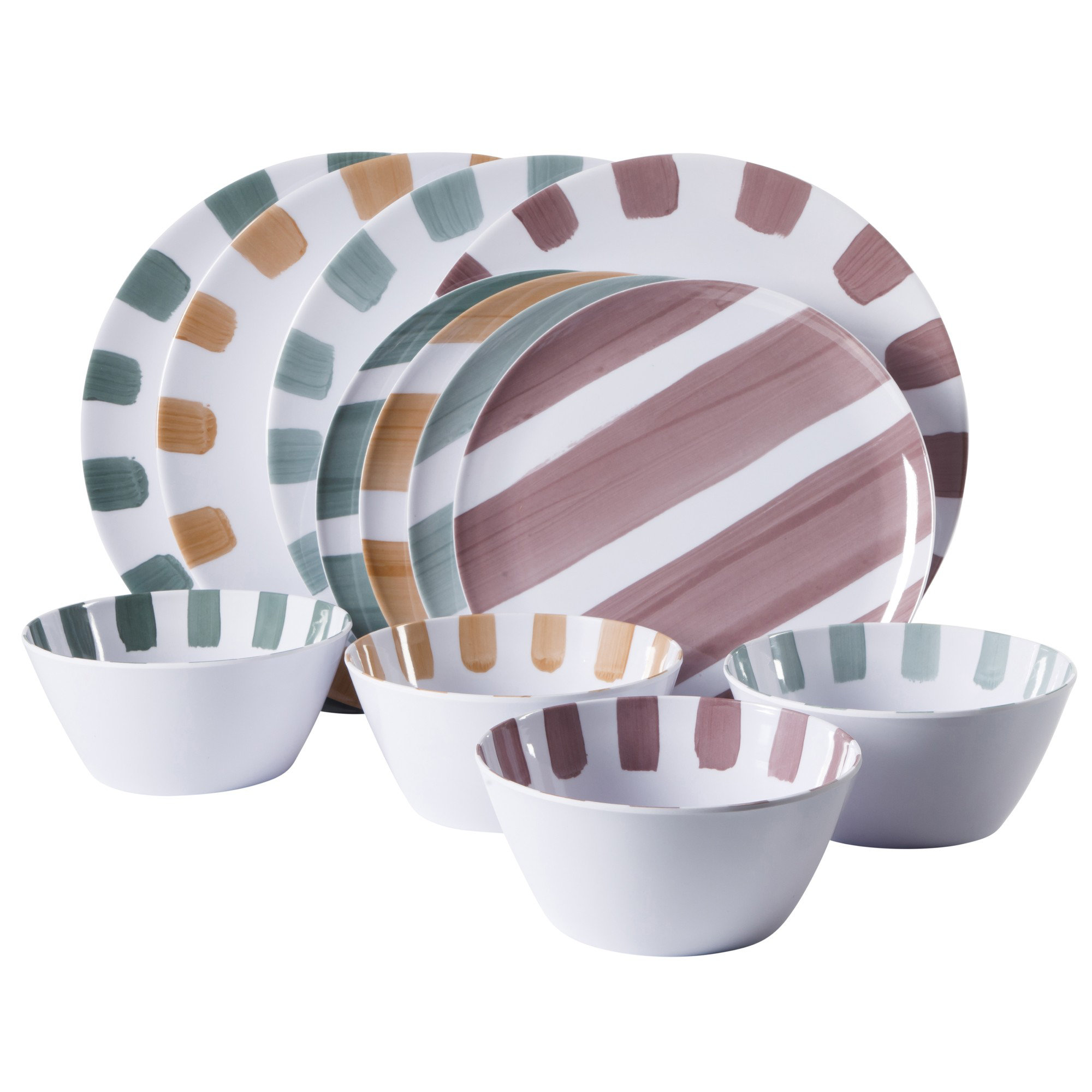 Gibson Home Cottage Stripes 12 Piece Unbreakable Melamine Plates and ...
