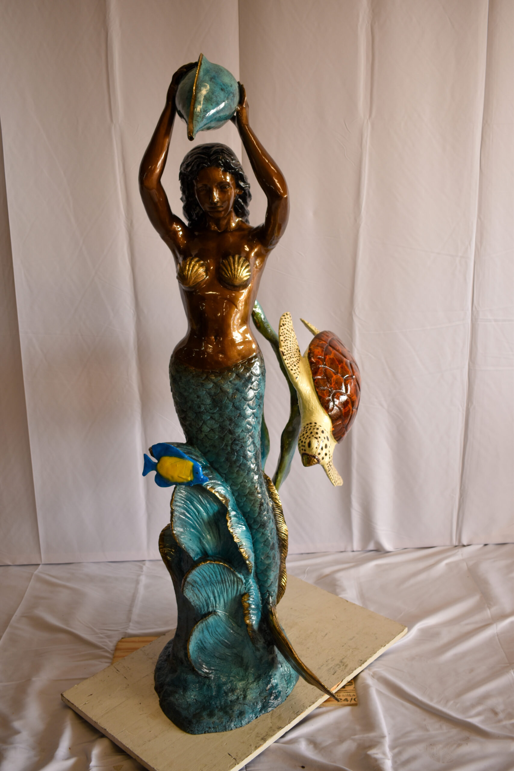 NIFAO Hand Crafted Mermaid With Clown fish and Turtle Bronze Fountain ...