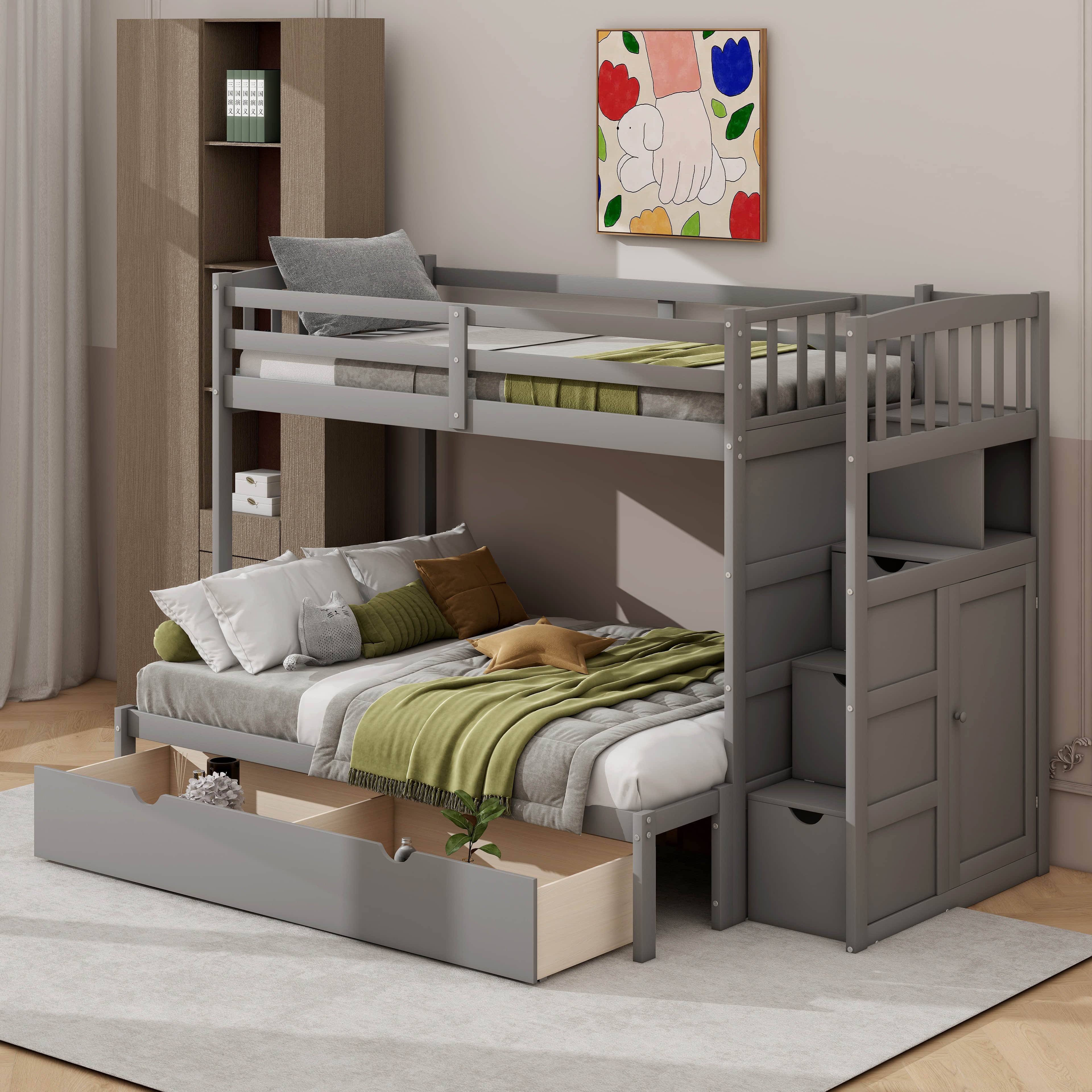 Harriet Bee A Twin-Over-Full/Twin Convertible Bunk Bed With A Bottom ...
