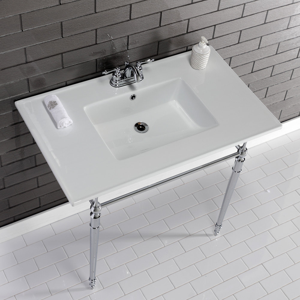 Kingston Brass Edwardian Ceramic Rectangular Console Bathroom Sink with ...
