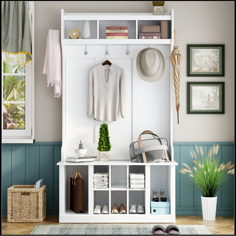 Loon Peak® Jamyle Hall Tree with 6 Hooks , Coat Hanger, Entryway Bench ...