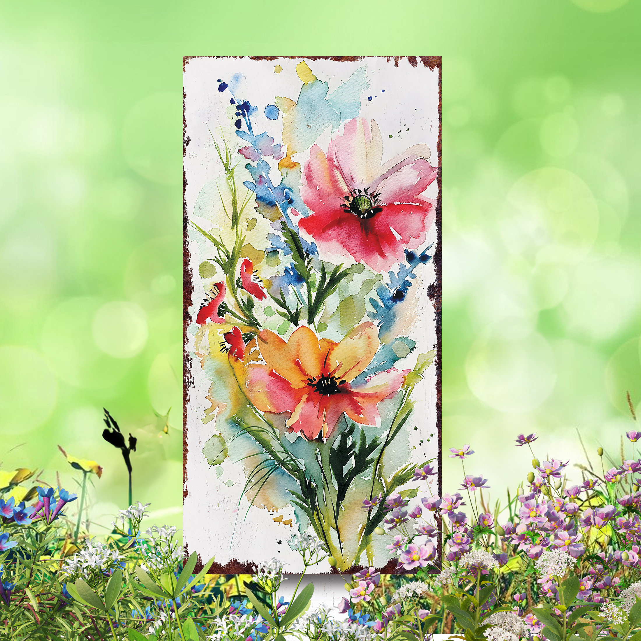 Winston Porter 30in Spring Garden Stake | Watercolor Wildflower Decor ...