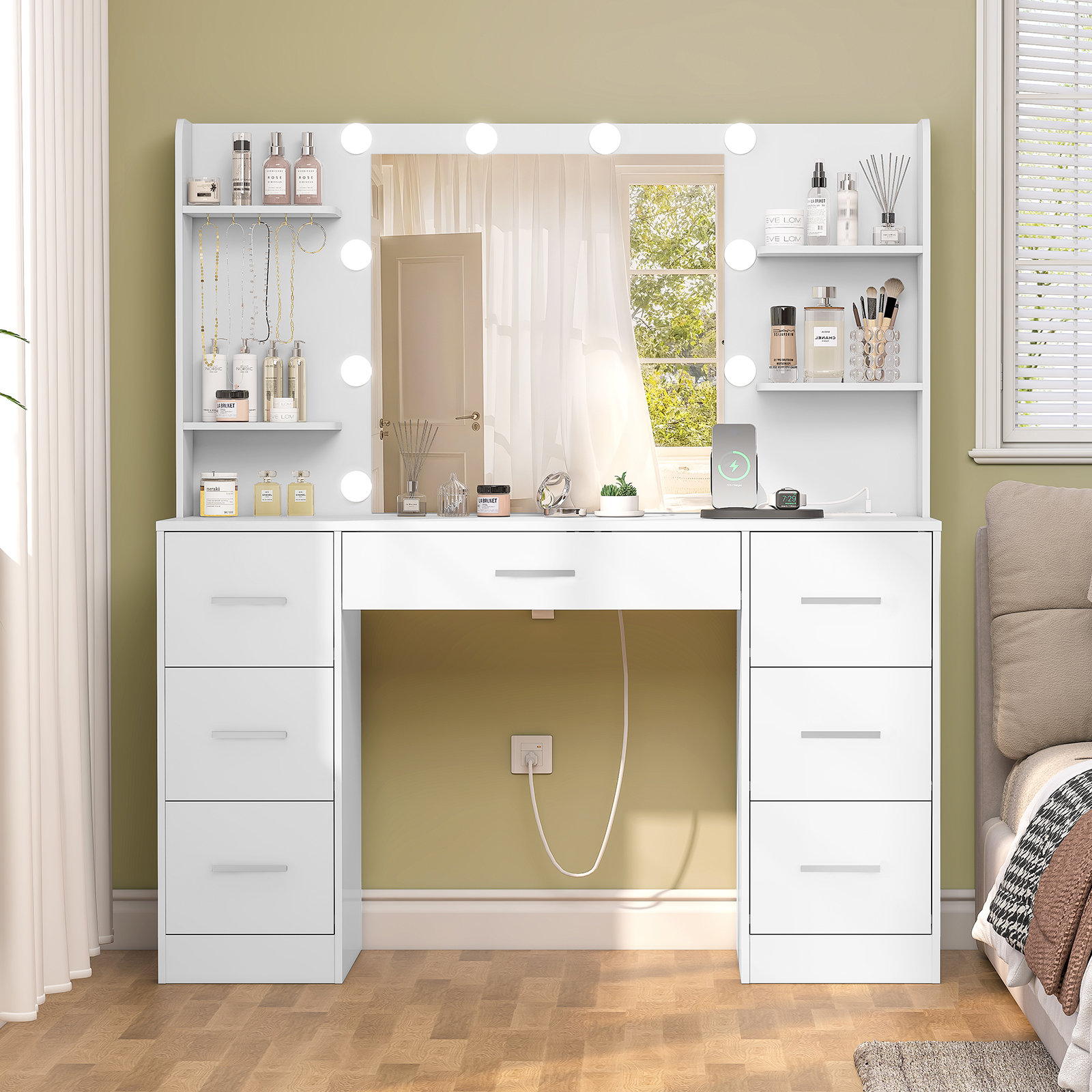 Latitude Run® Camyla Large Vanity with LED Lighted Mirror & Power ...