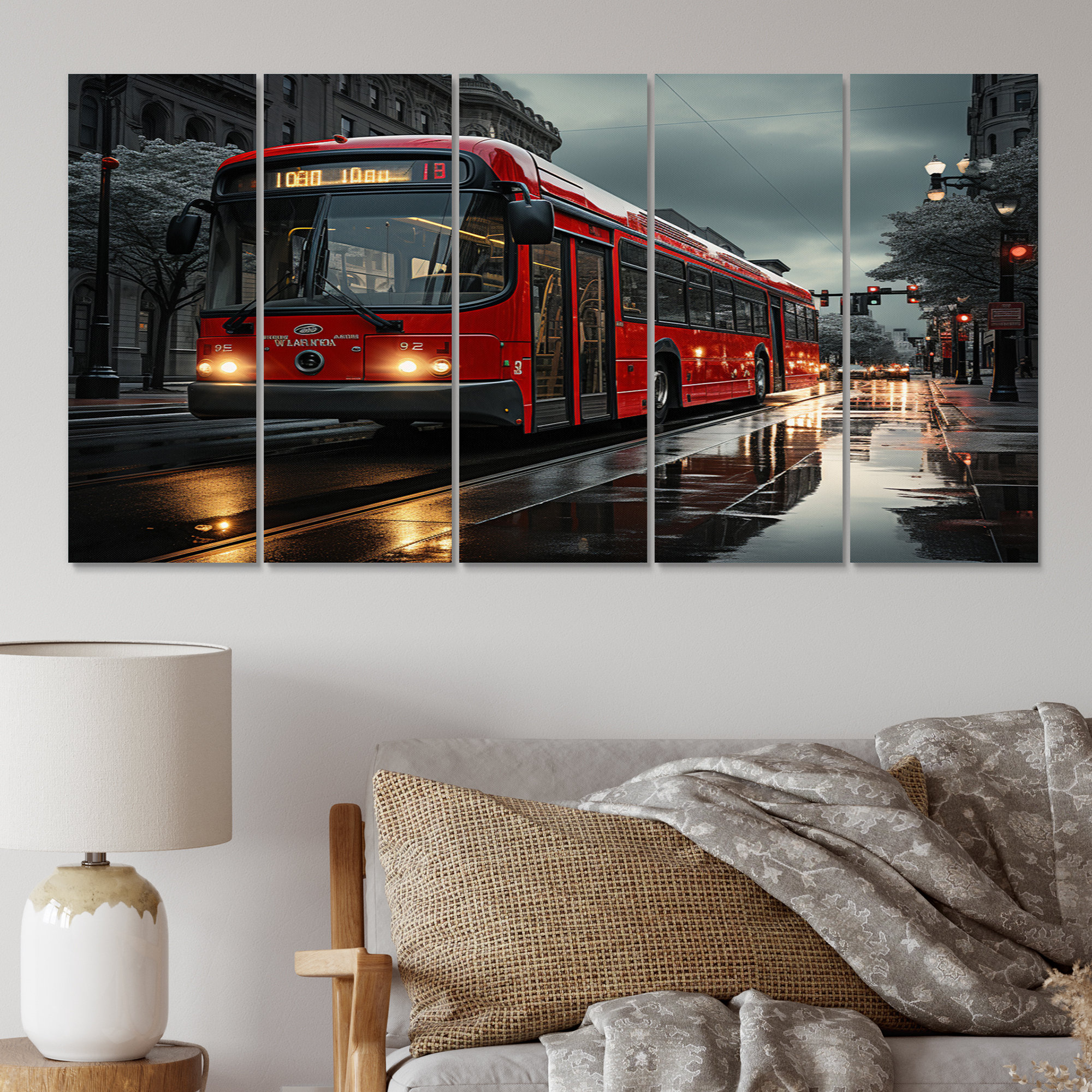 Ebern Designs Red City Bus Rhythm II On Canvas 5 Pieces Print | Wayfair