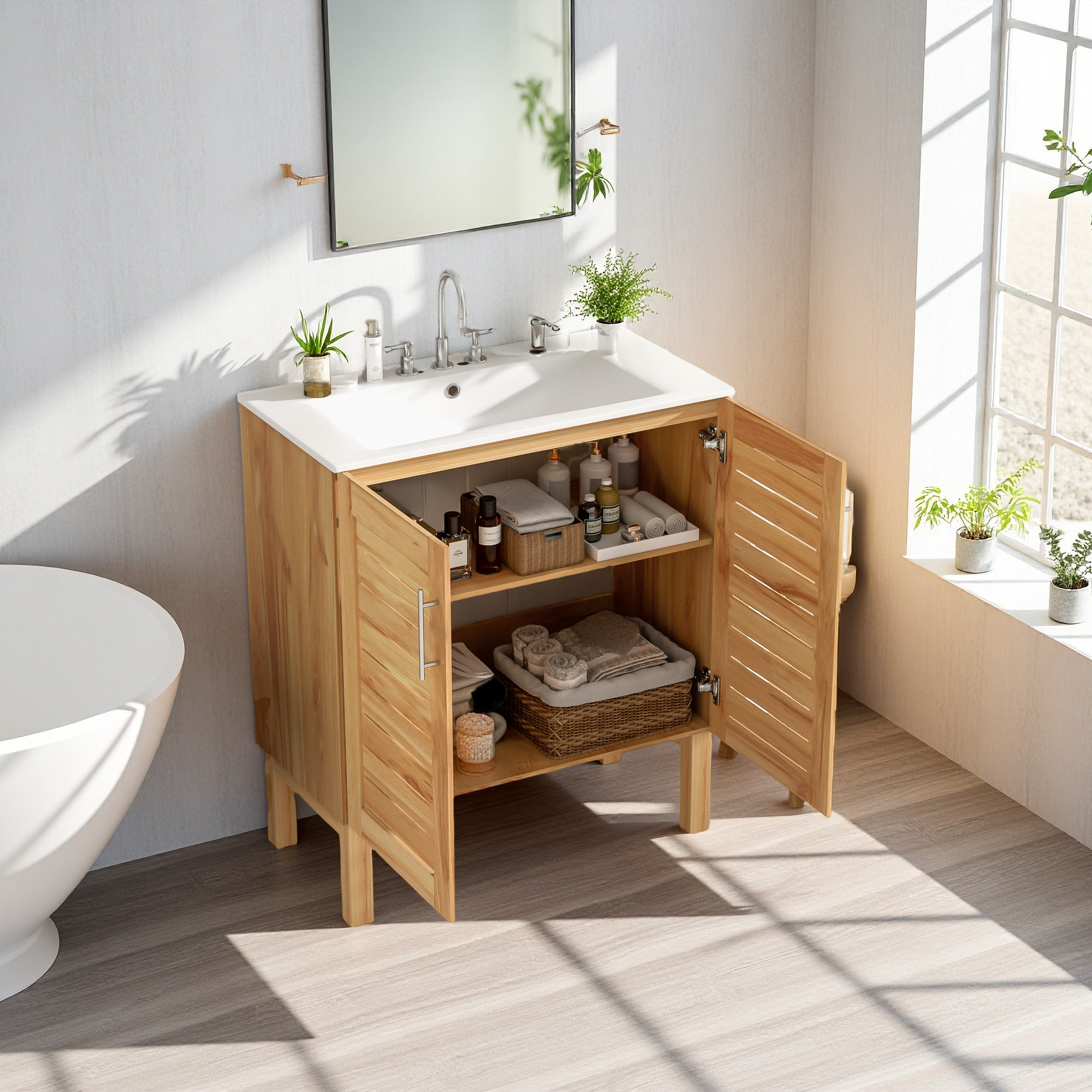 Union Rustic 30" Antique Bathroom Vanity With Ceramic Sink, Mid-Century ...