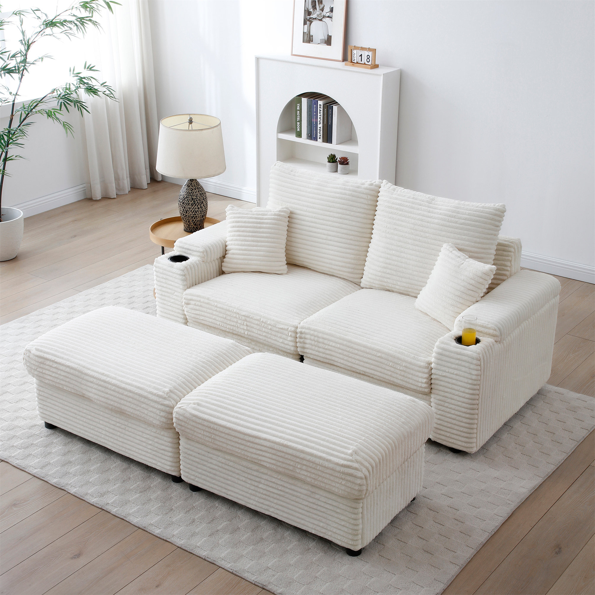 Hokku Designs Loveseat With Ottomans,Corduroy Fabric Modular Sectional ...