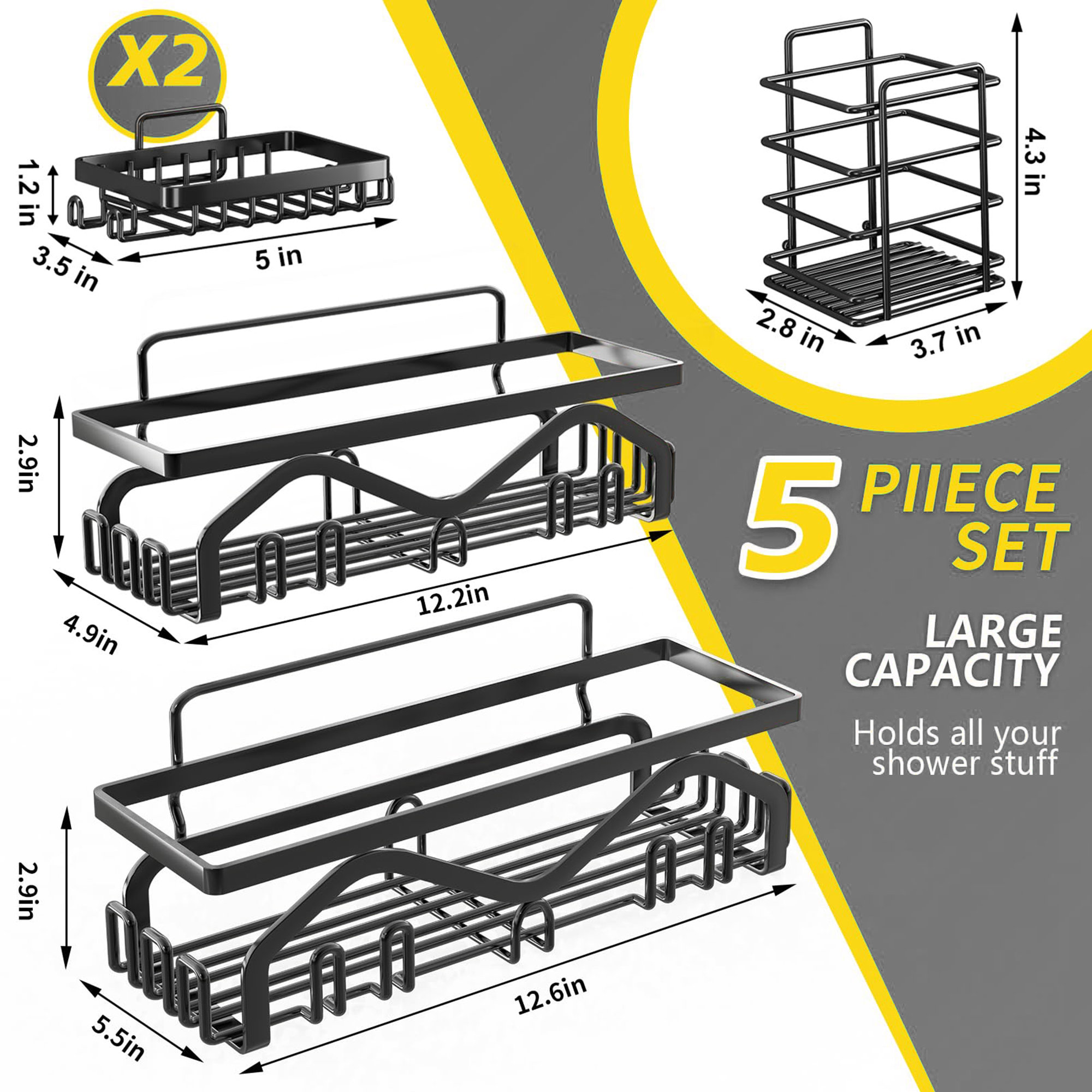 Latitude Run® Anti-Rust Stainless Steel Adhesive Shower Storage Rack ...