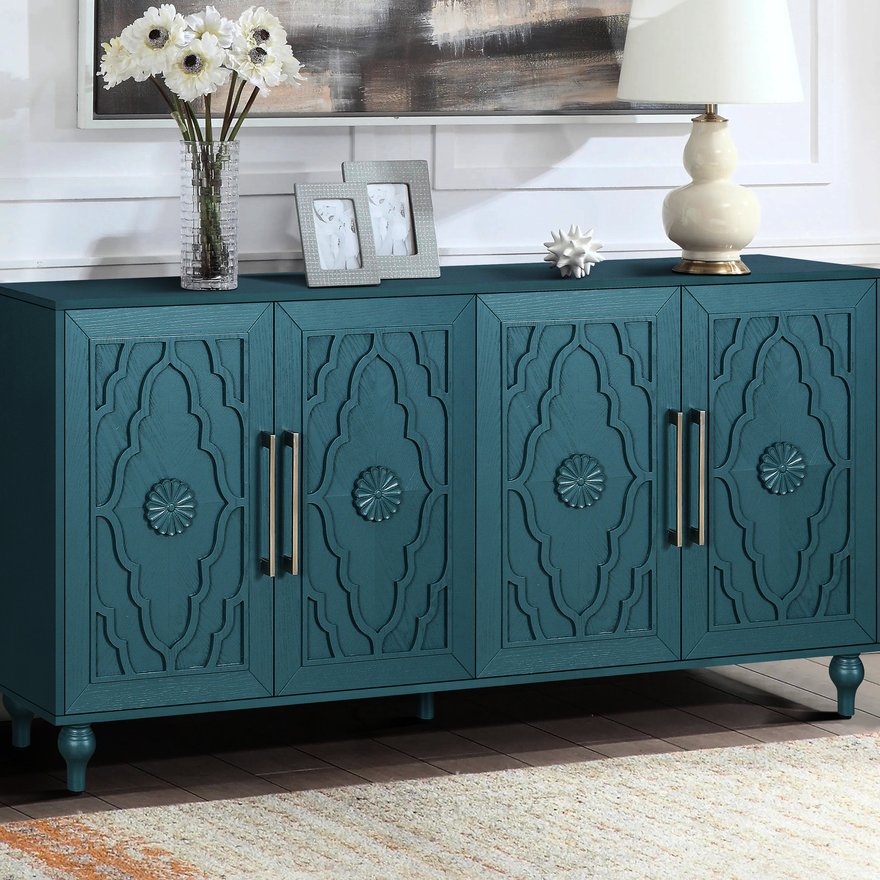 Alcott Hill® Navy Blue Storage Cabinet With Fashionable Metal Handle ...