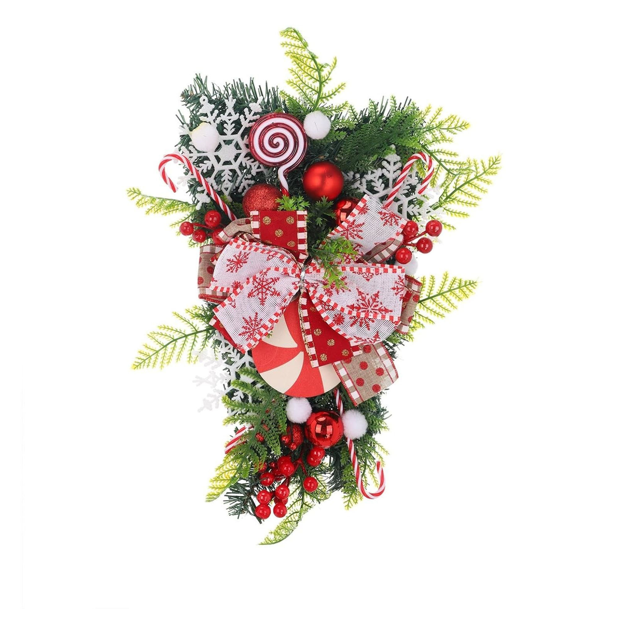 Alcott Hill Christmas Candy Cane Wreath Artificial Christmas Teardrop ...