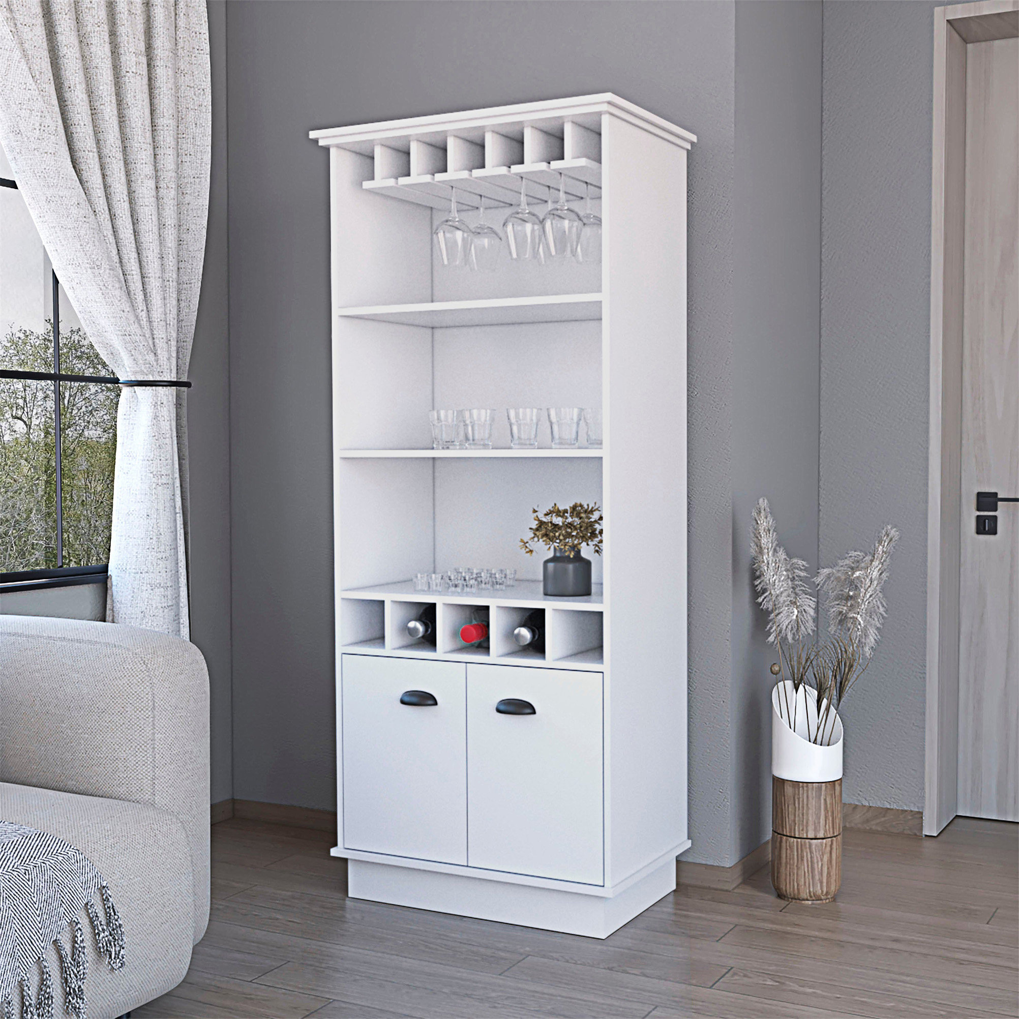 Lark Manor™ Claire White Glassware Rack Bar Cabinet | Wayfair