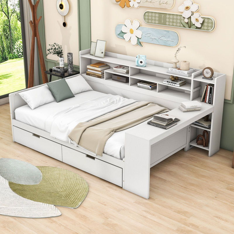 Lark Manor™ Wood Daybed with Drawers, Desk and Shelves | Wayfair