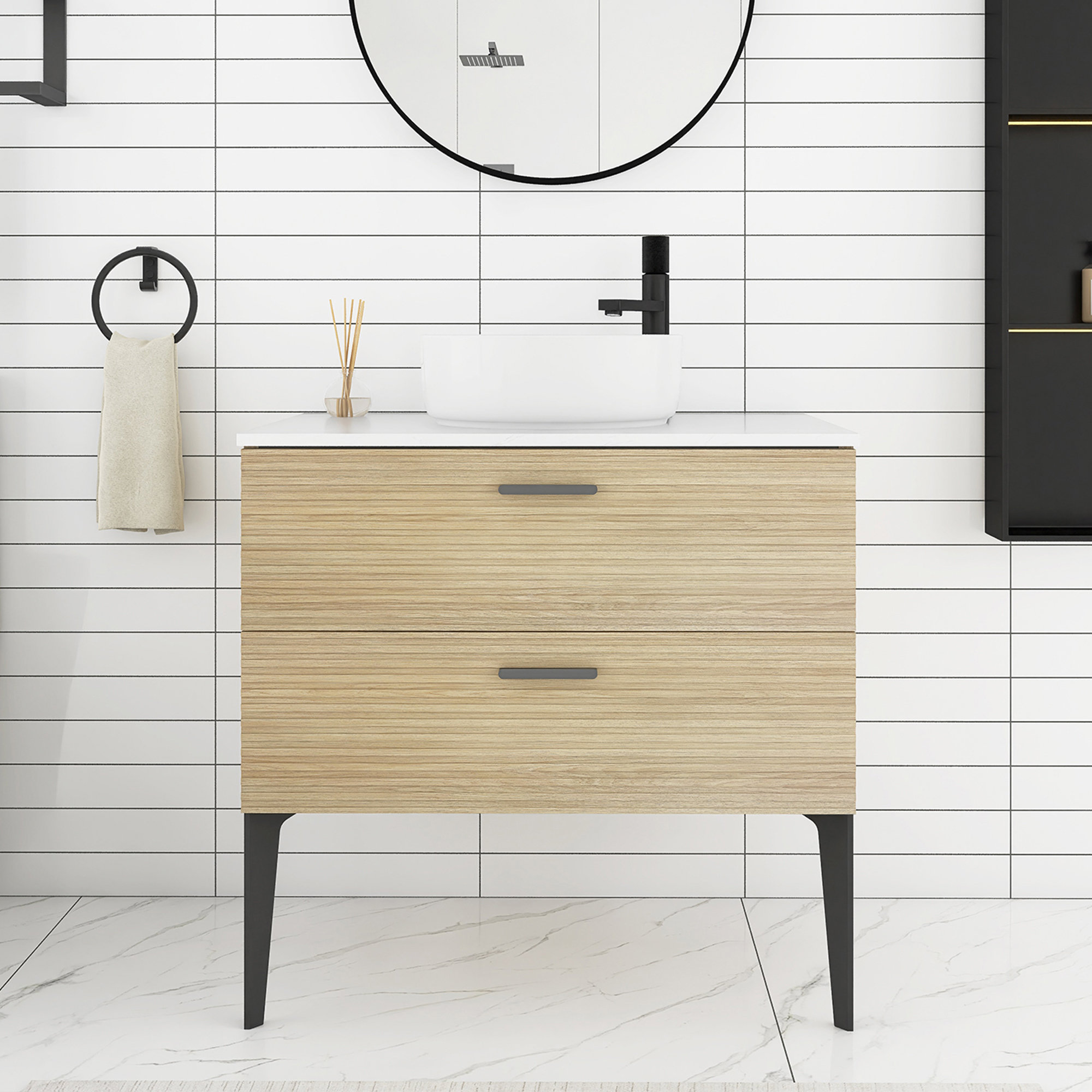 Union Rustic 30'' Freestanding Single Bathroom Vanity In Oak With White ...