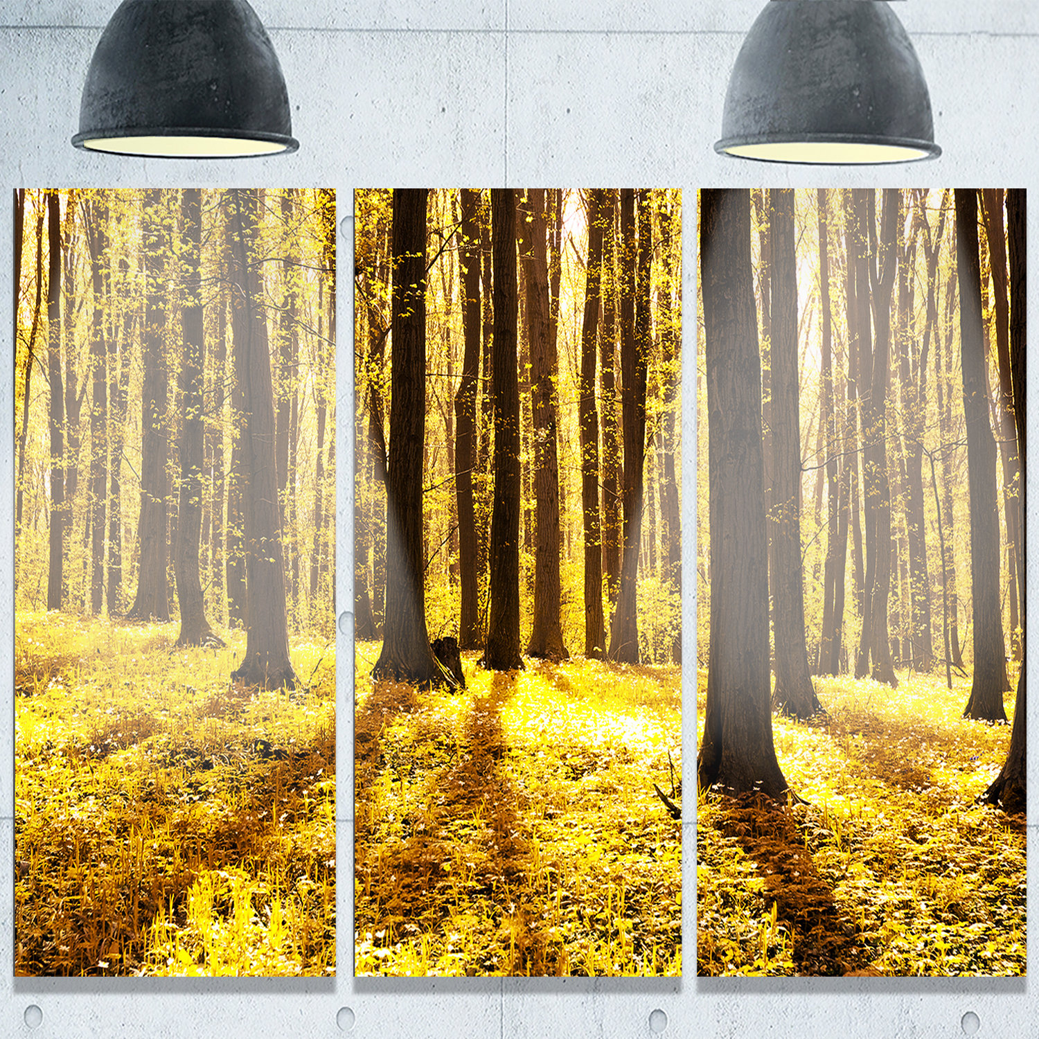 Design Art 'Bright Green Forest at Sunset' 3 Piece Photographic Print ...