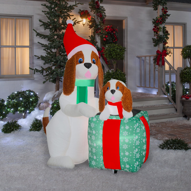 Gemmy Industries Christmas Inflatable Dog Family Scene | Wayfair
