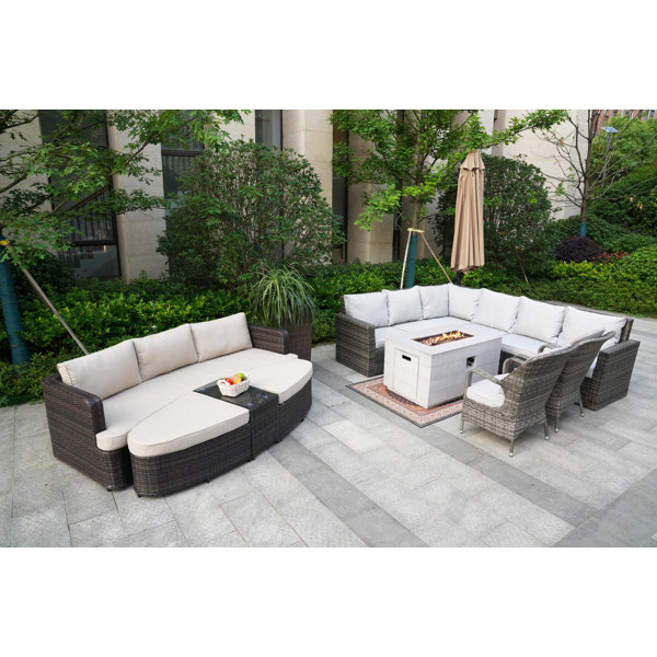 Wade Logan® Anazco 11 Piece Rattan Complete Patio Set with Cushions ...