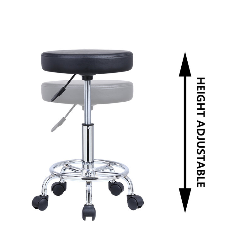 Inbox Zero PU Leather Round Rolling Height Adjustable Lab Stool ...