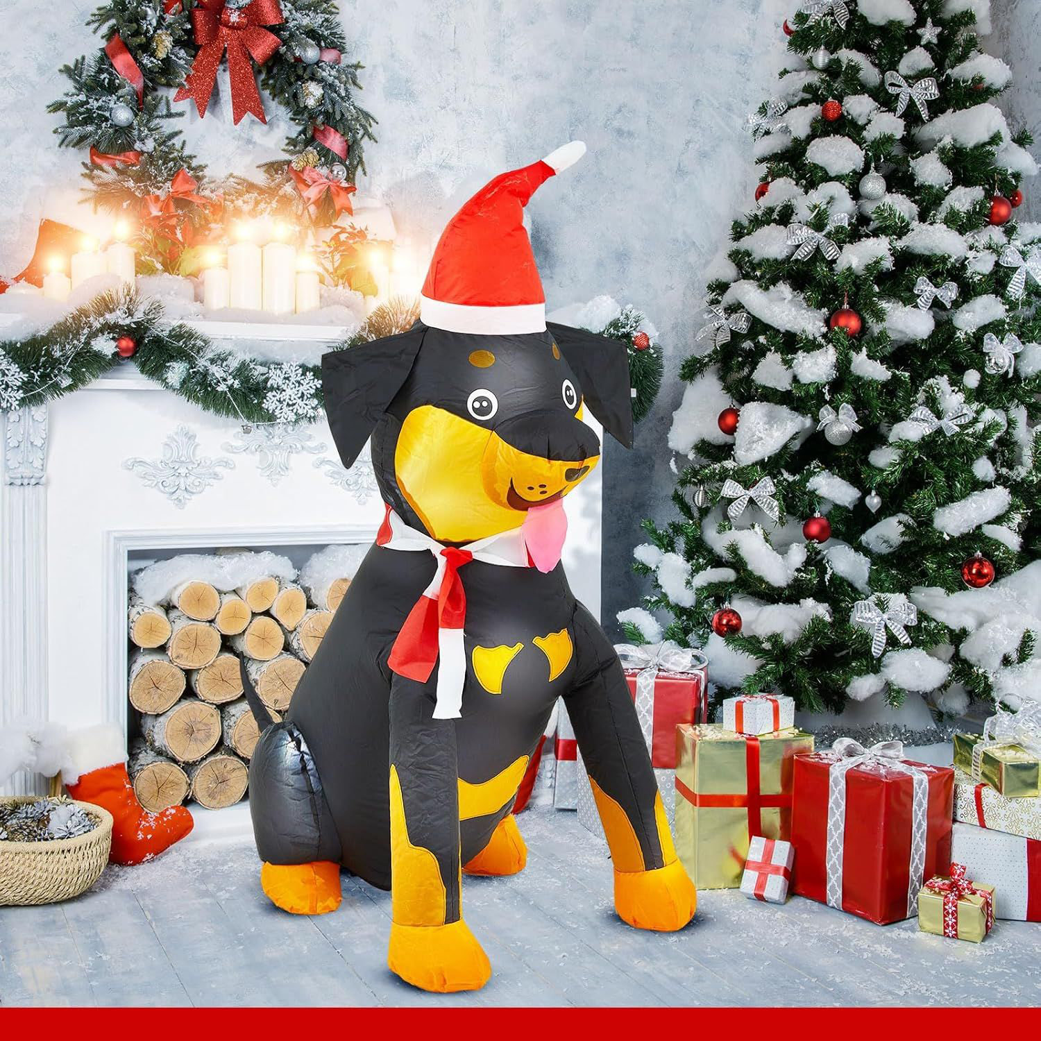The Holiday Aisle® 4.3 Ft Christmas Inflatable Rottweiler Dog LED Xmas ...
