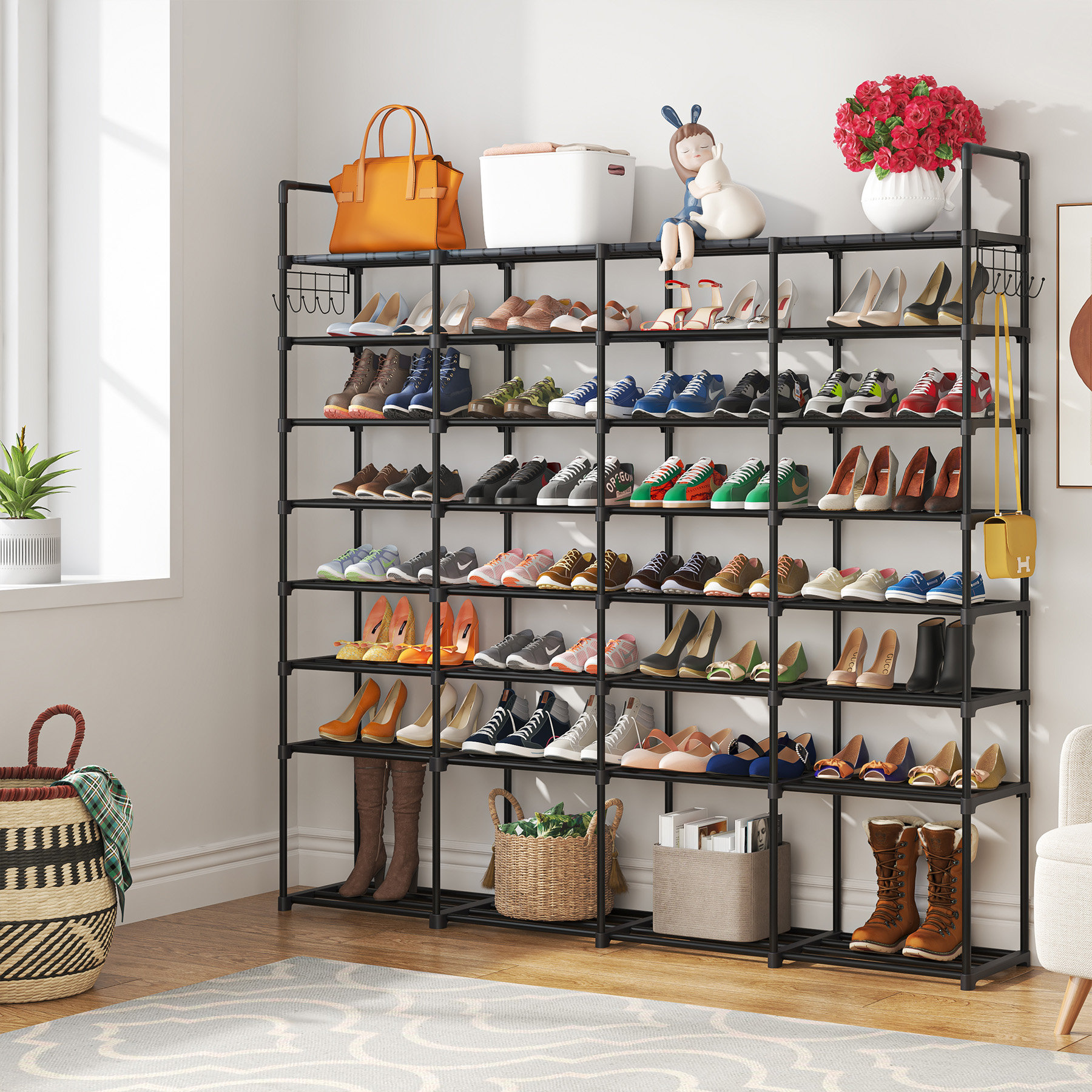 Rebrilliant 9 Tier 60 Pair Large Shoe Rack Metal Shoes Organizer with ...