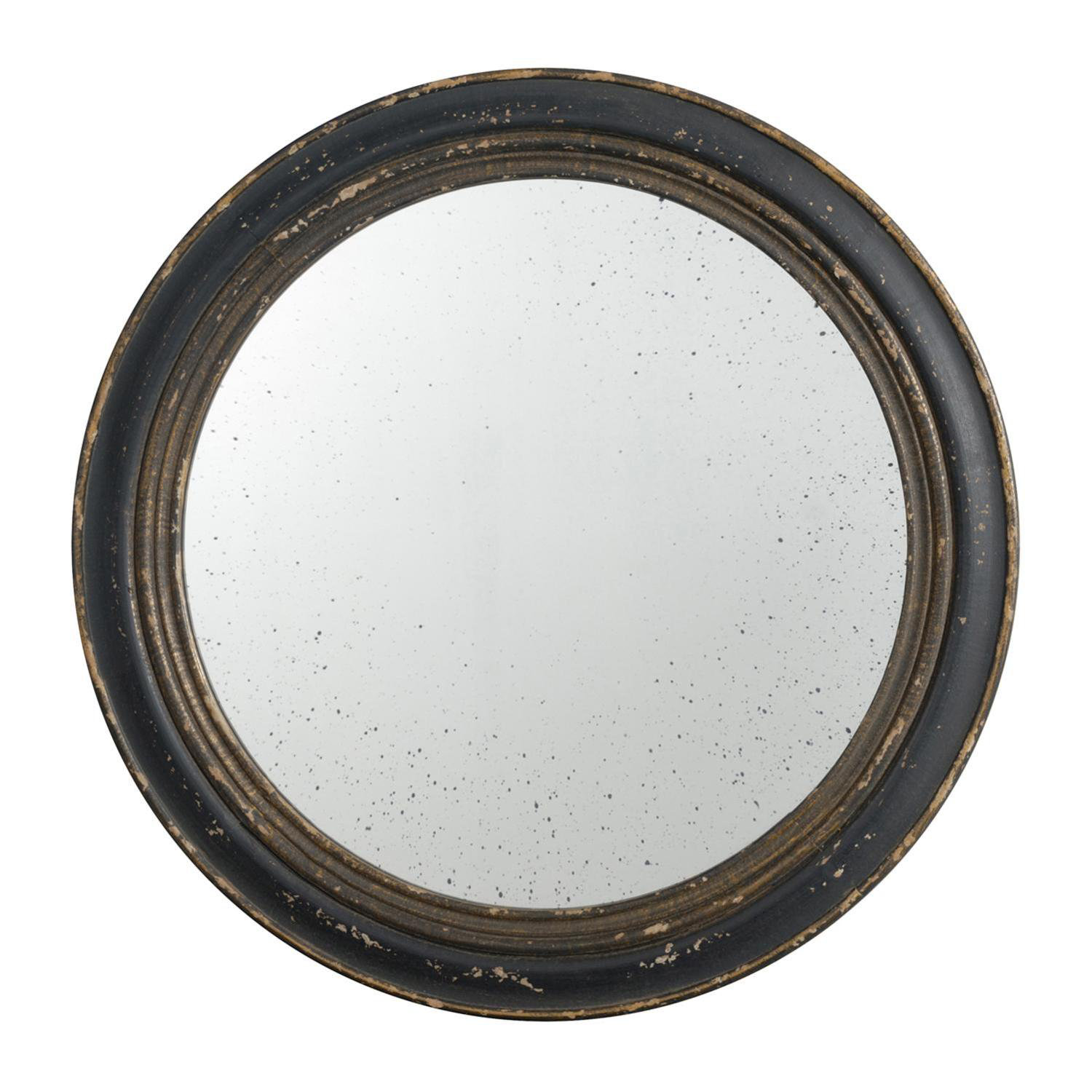 HomeRoots 24" Dark Brown Distressed Wood Round Framed Accent Mirror ...