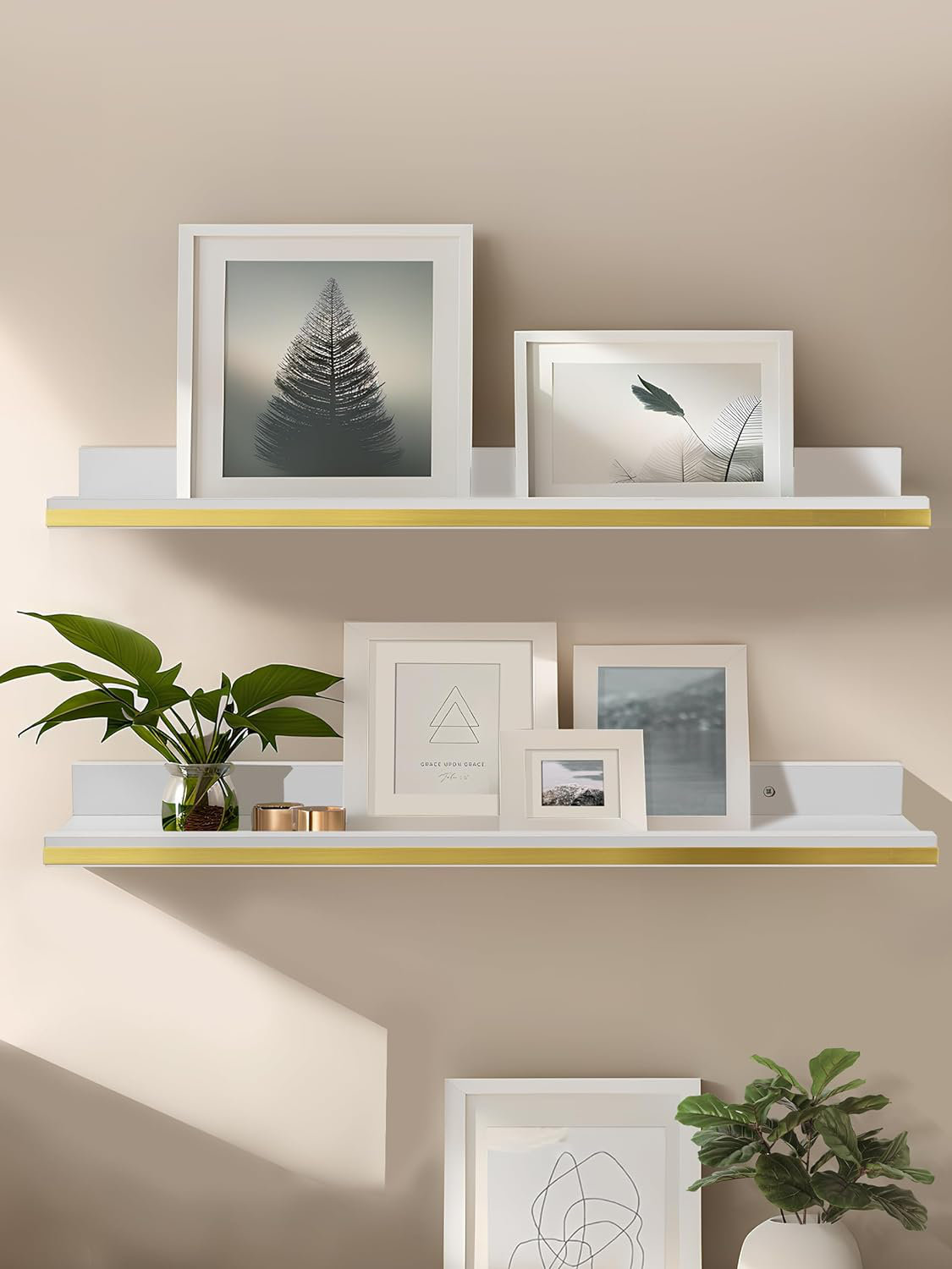 Mercer41 Floating Shelves for Wall, 24 Inches Long White and Gold ...