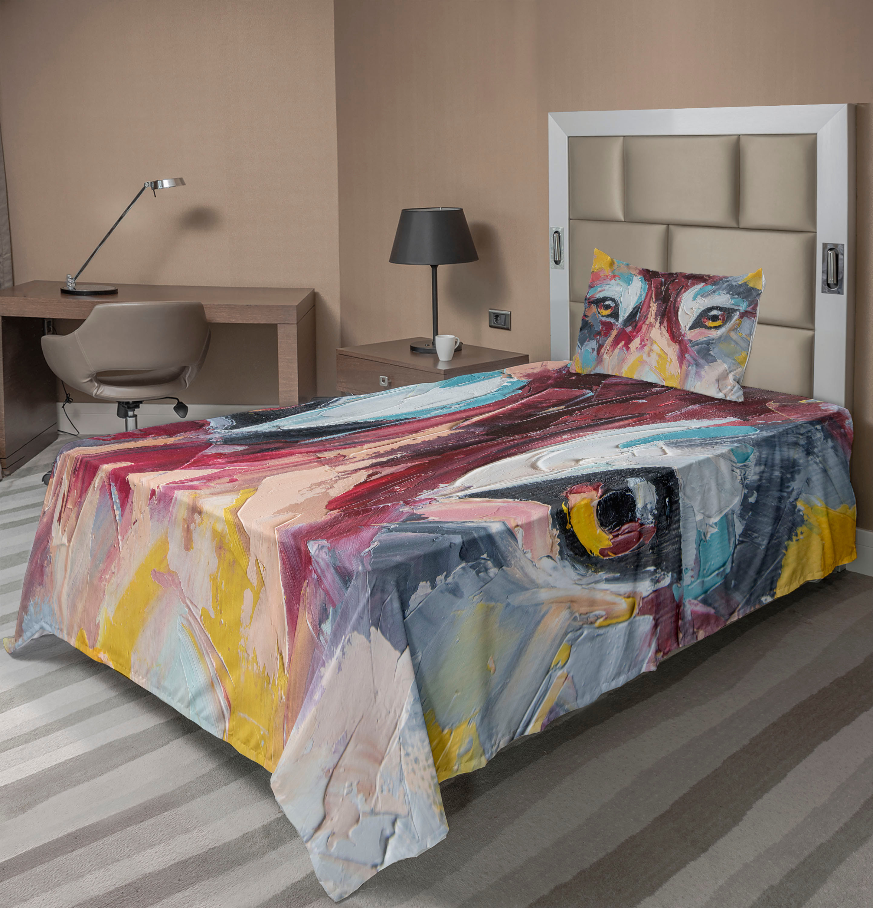 Ambesonne Wolf Sheet SetPortrait Painting of an Animal Pale Earth ...