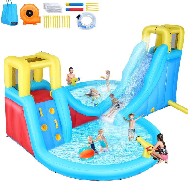 PLUTO LIMITED Delia 15' x 14' Inflatable Water Slide with Air Blower ...