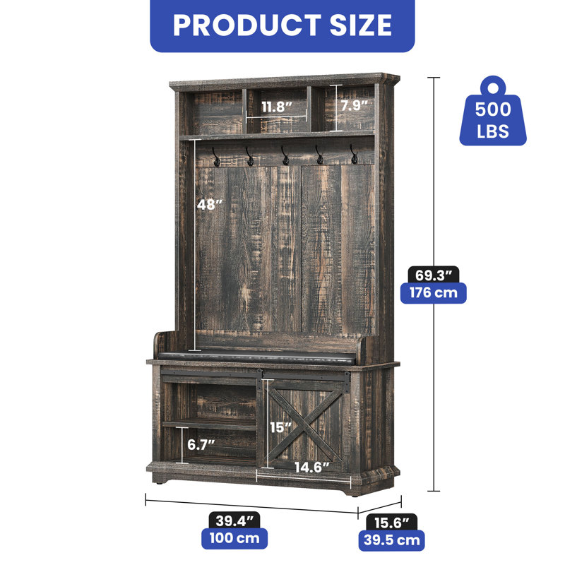 Gracie Oaks Izadora Hall Tree 39.4'' Wide with Bench and Shoe Storage ...