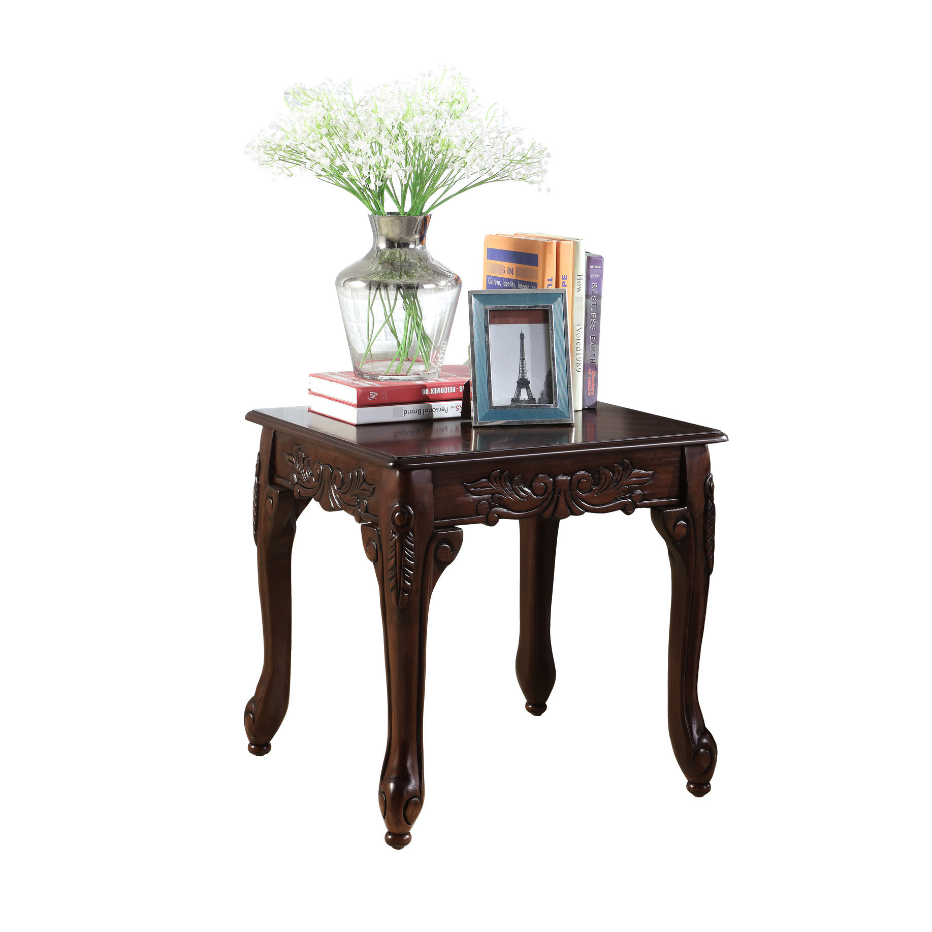 Astoria Grand Traditional Ornate Dark Cherry Wood End Table - Warm ...