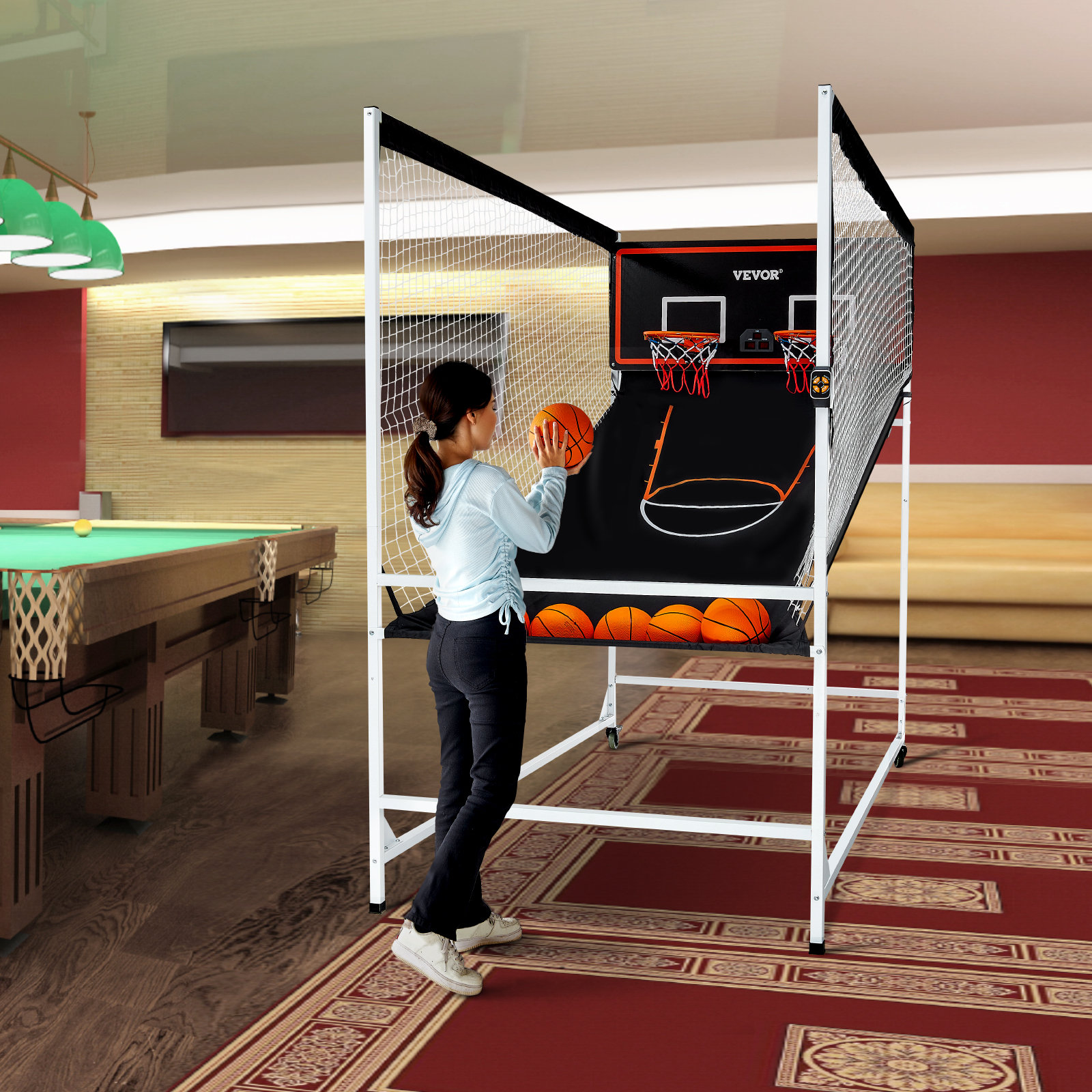VEVOR Arcade Cage Basketball Game, 2 Player Indoor Basketball Game ...