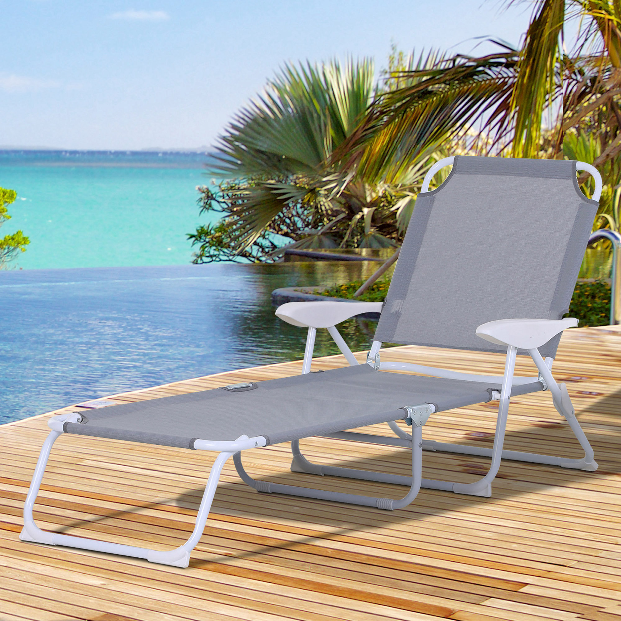 Arlmont & Co. Folding Chaise Lounge, Outdoor Sun Tanning Chair | Wayfair
