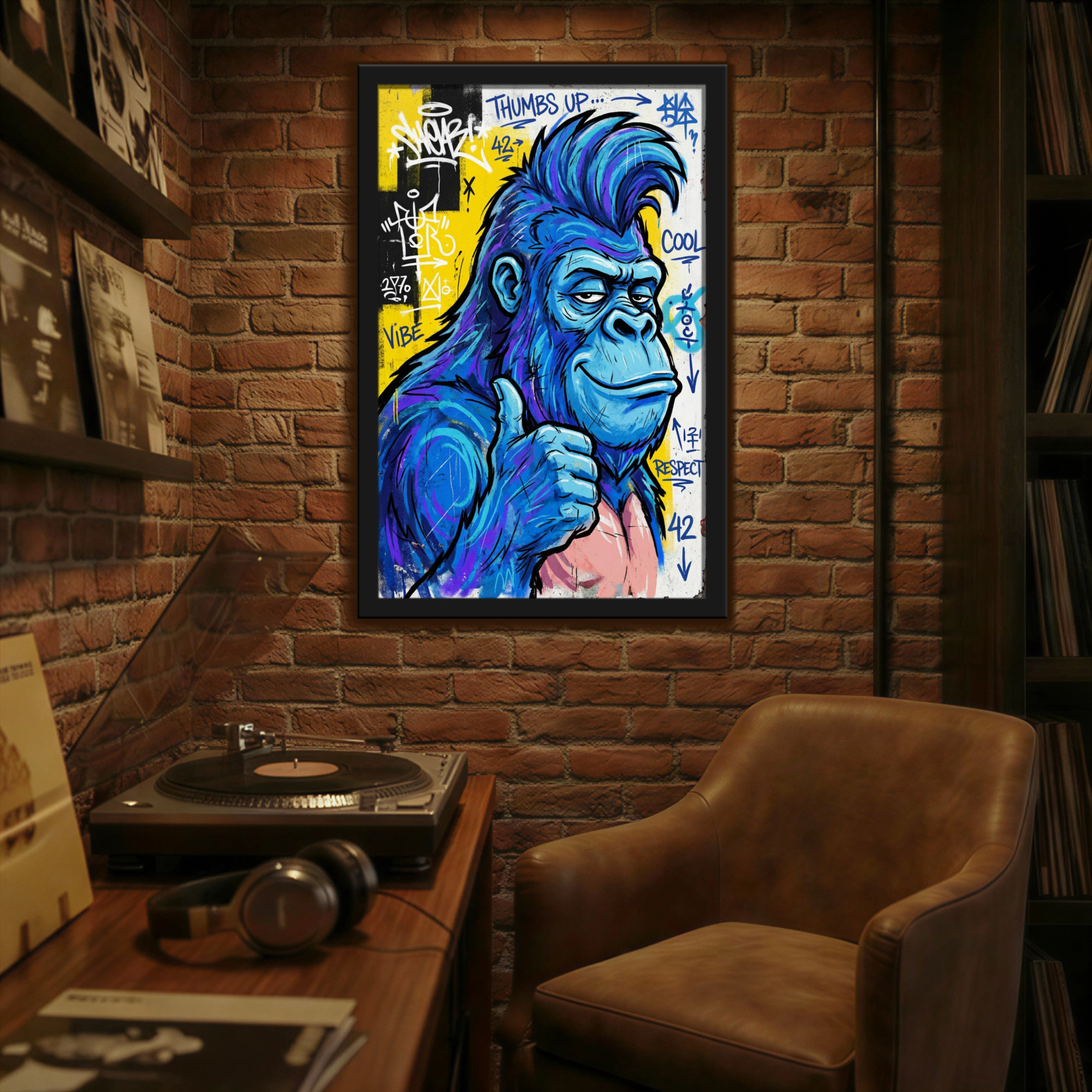 Winston Porter Animals Blue Ape Thumbs Up Graffiti Art Pattern | Wayfair