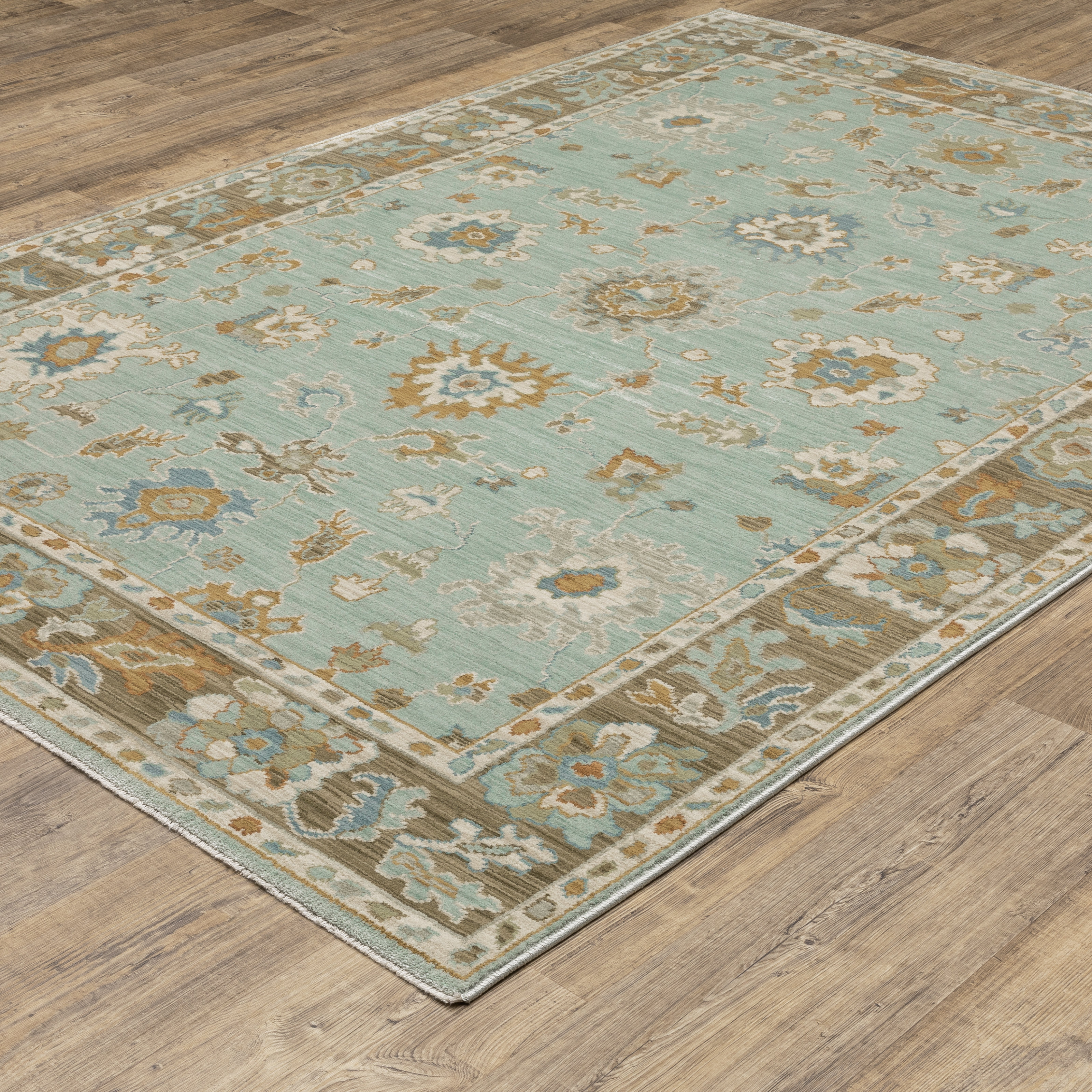 Charlton Home® Graicyn Bordered Traditional Teal/ Rust Area Rug | Wayfair